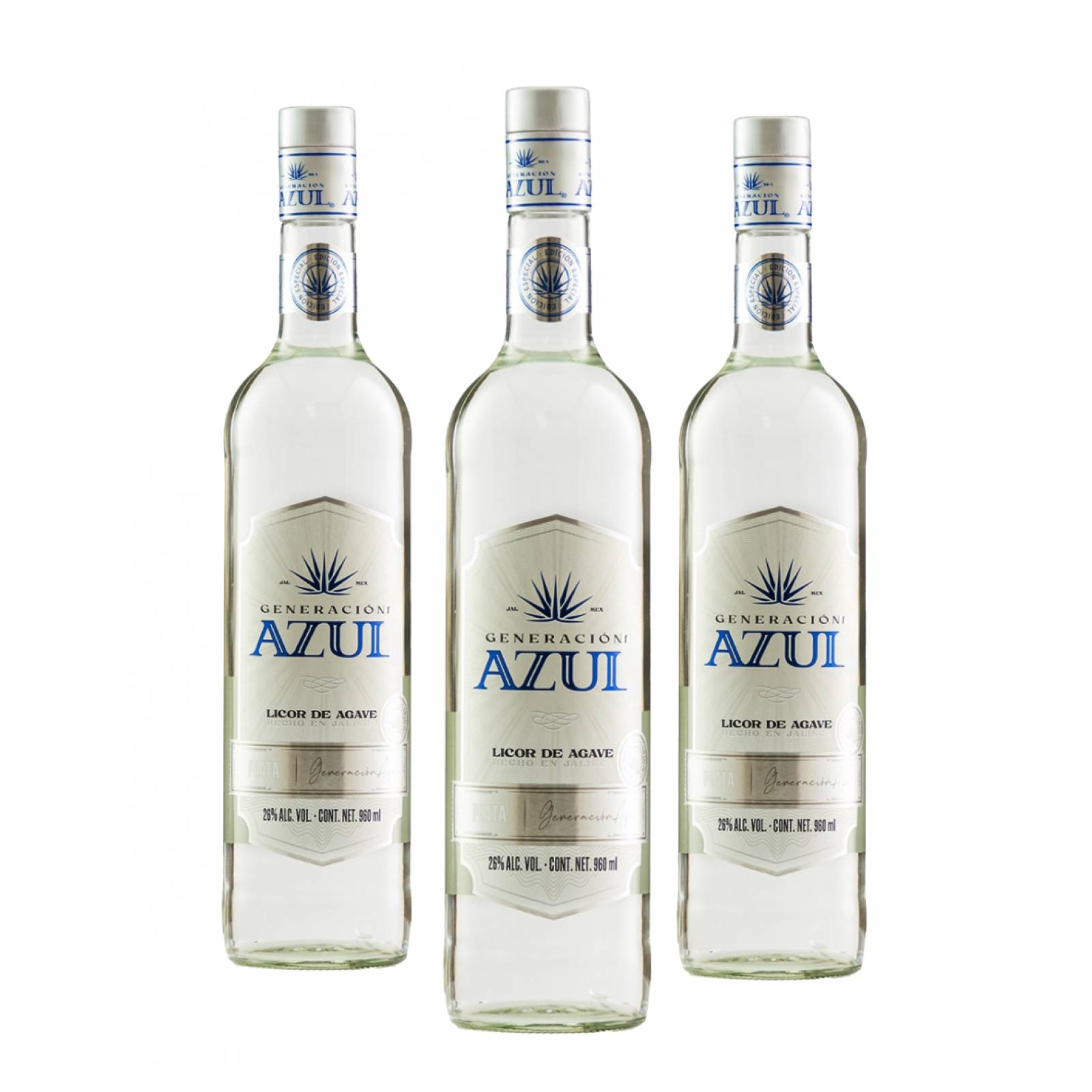 Tripack Licor de Agave Generación Azul Plata 960 Ml