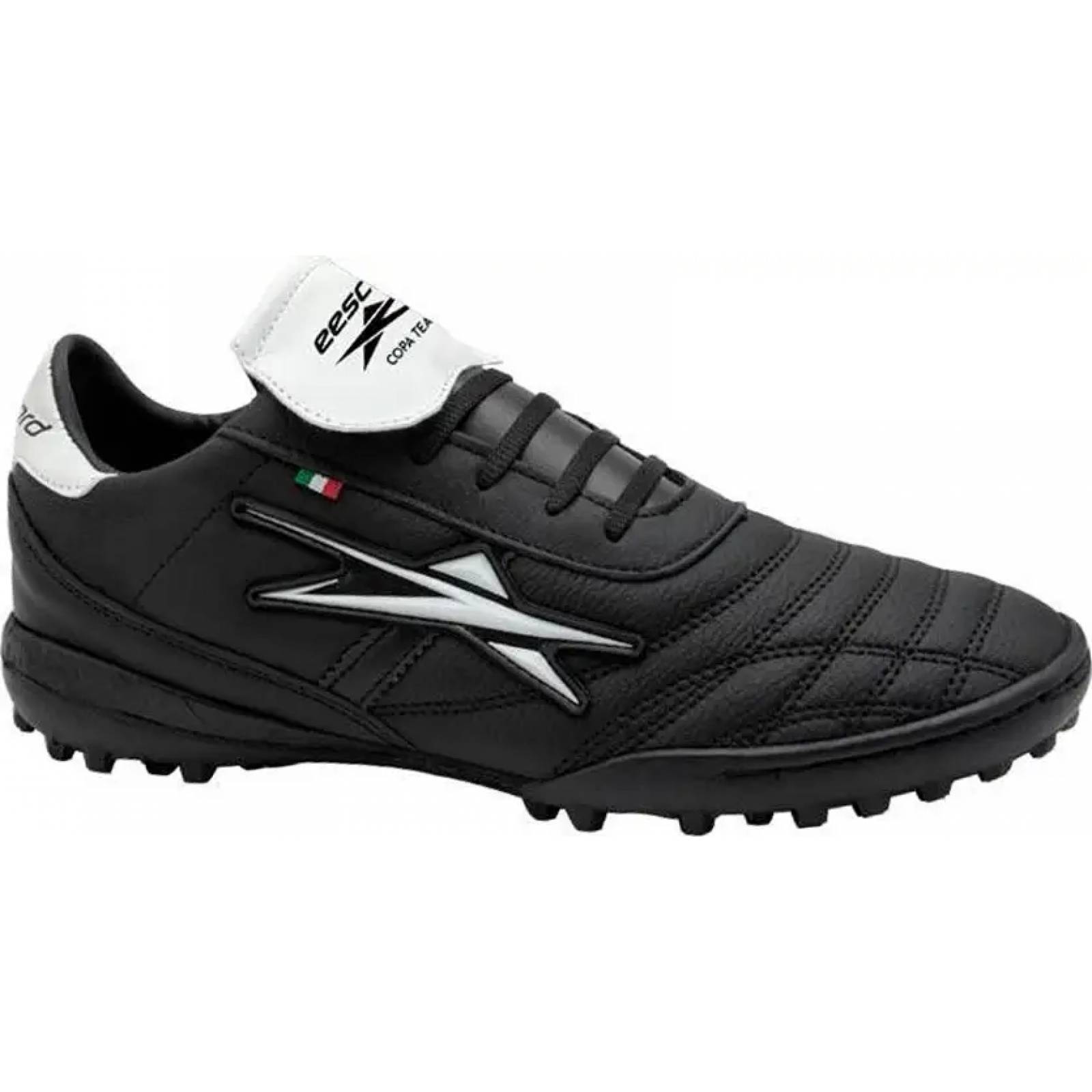 Tenis de futbol / tacos juniors blanco/negro piel Eescord modelo 3040