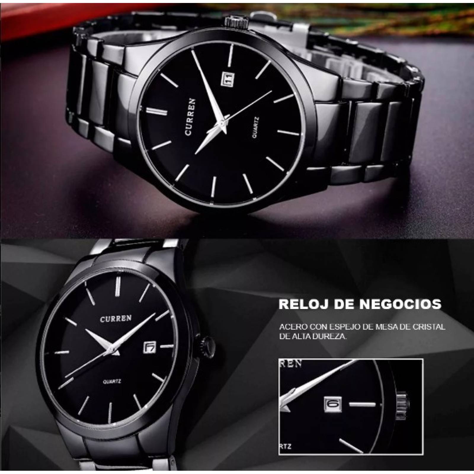 Reloj Curren Negro Hombre Fechador Elegante Moderno Casual