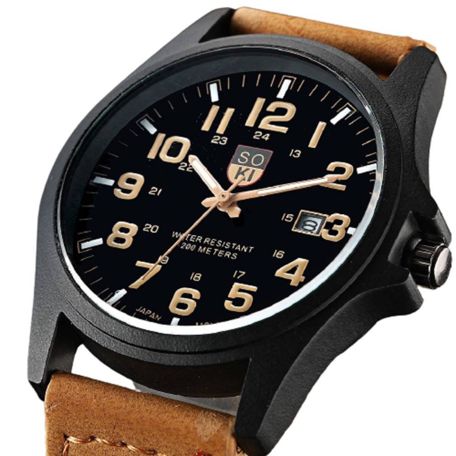 Reloj Casual Acero Cuarzo Marca Soki Color Negro Con Miel
