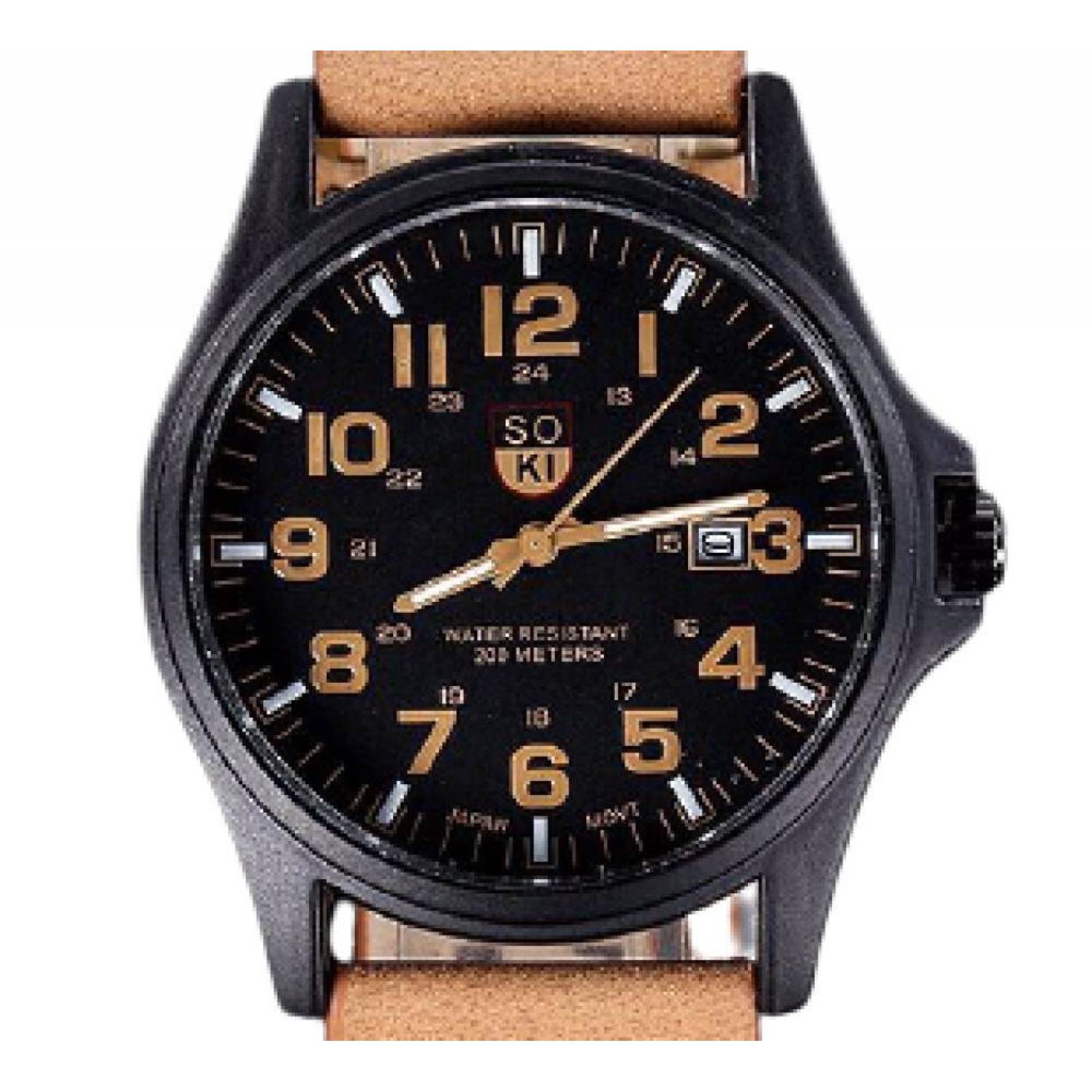 Reloj Casual Acero Cuarzo Marca Soki Color Negro Con Miel