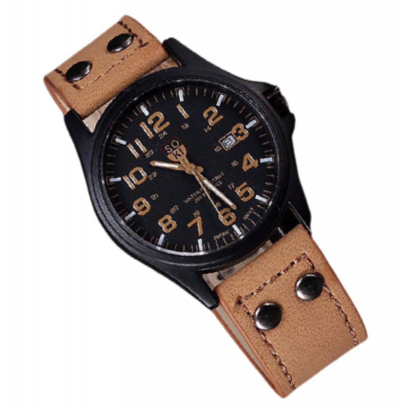 Reloj Casual Acero Cuarzo Marca Soki Color Negro Con Miel