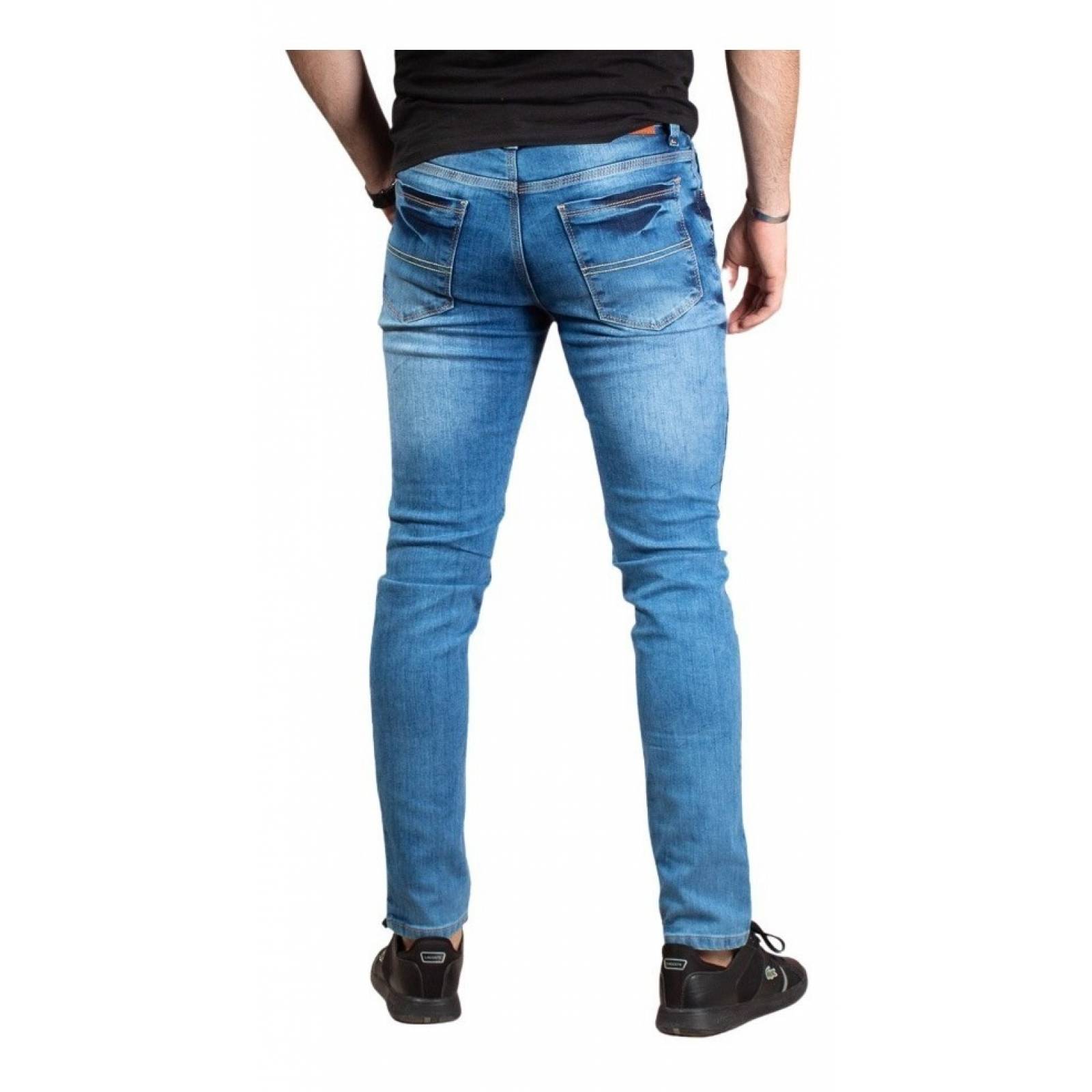 Pantalón Mezclilla Deslavado Roto Azul Claro Slim Fit Hombre