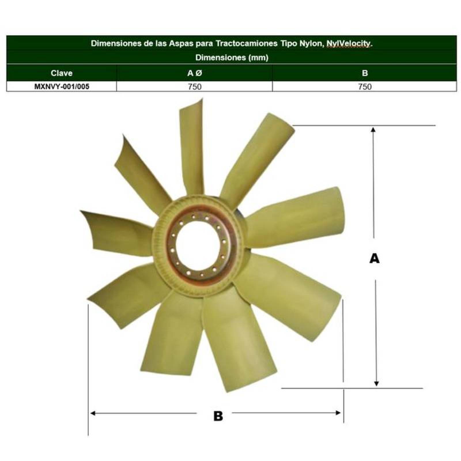 Aspas para Motores de Ventilación MXNVY-002-2 26" Diámetro 9 Aspas 5 ...