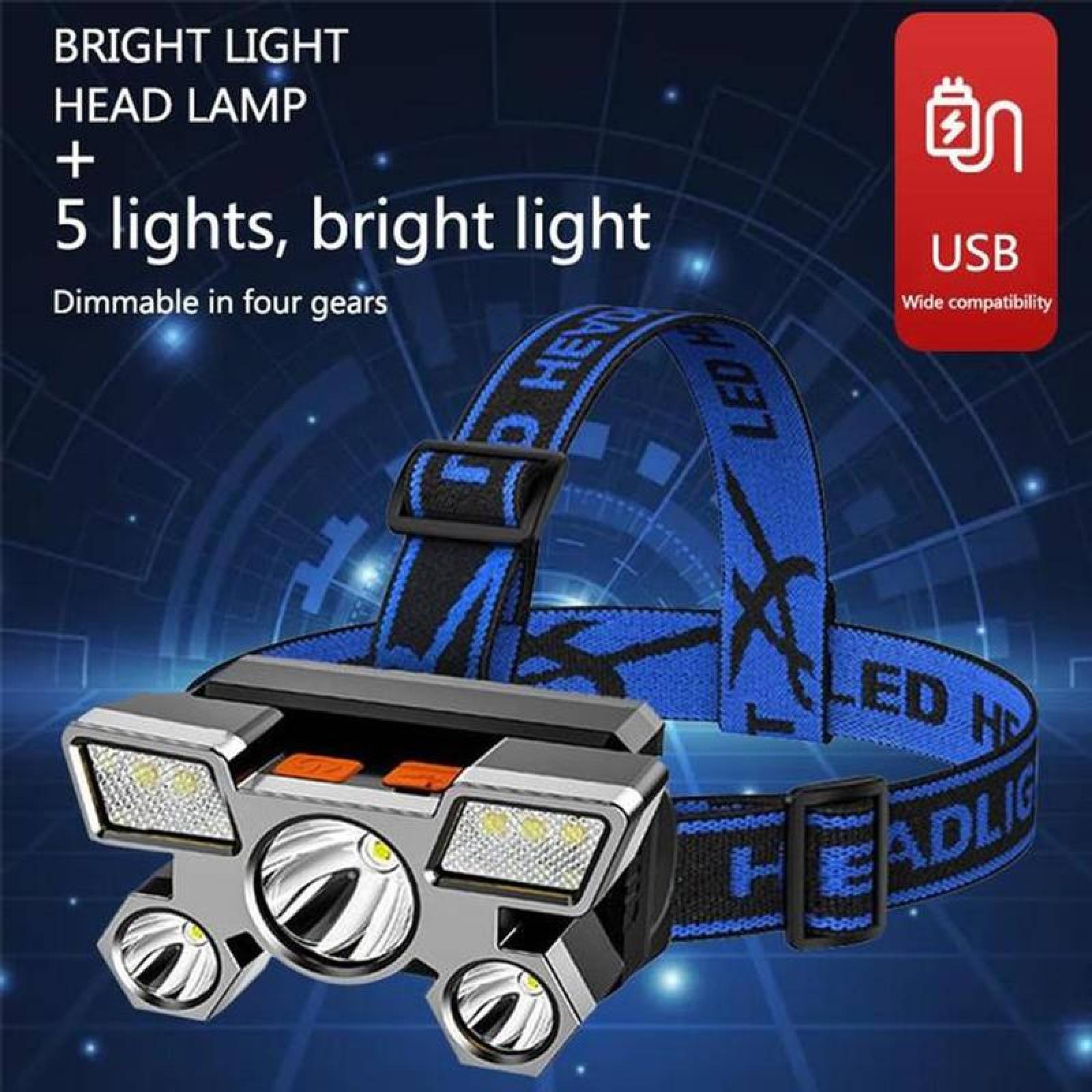 Linterna de Cabeza Contra el Agua MXWLT-001-2 1 Pza 100m 5 LED Focalizados 60 Grados de Apertura ...