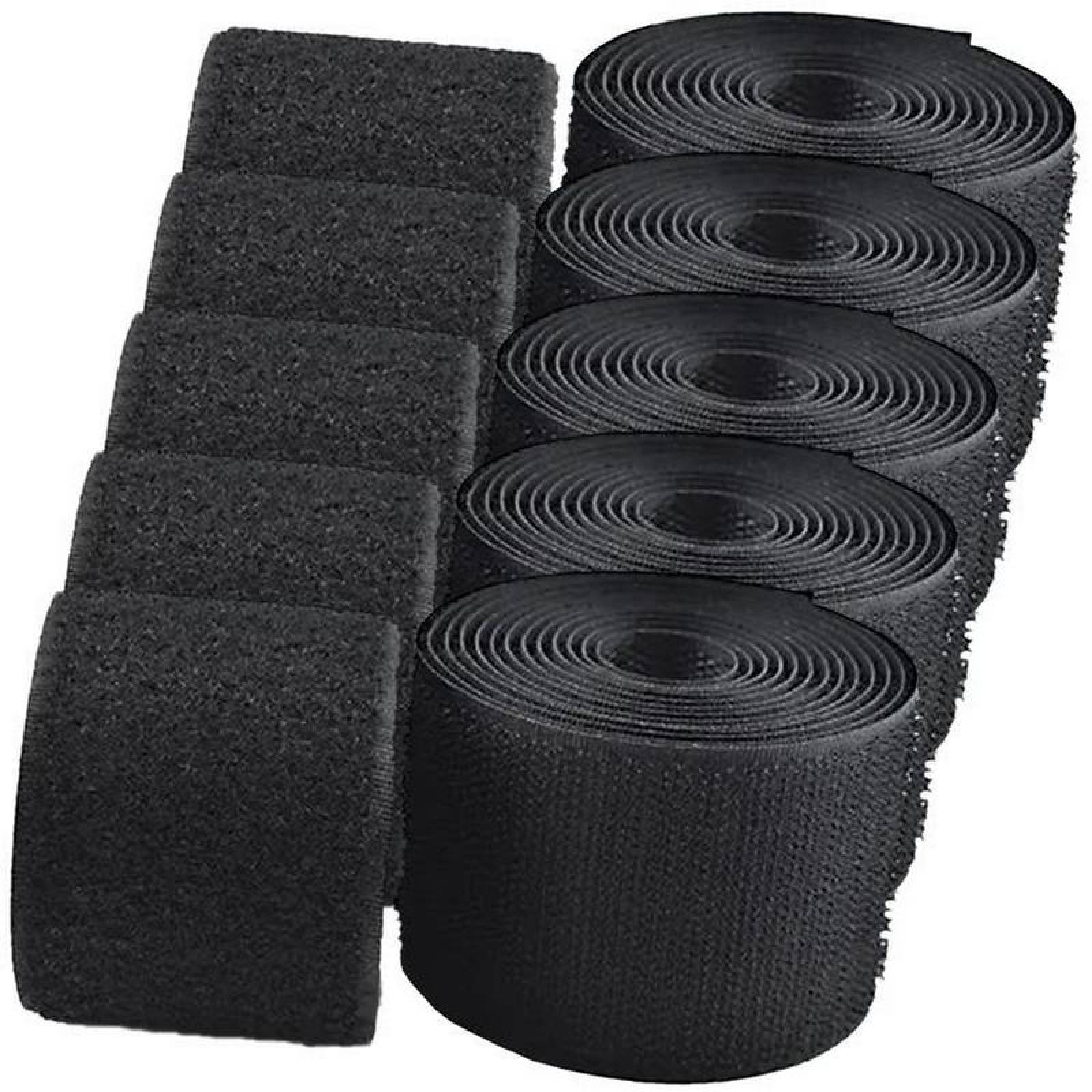 Cinta de Sujeción Textil MXHLR-005-2 5 pzas 50mm 5m Negro Rollo Velcro Hook Loop, HookLoop050B