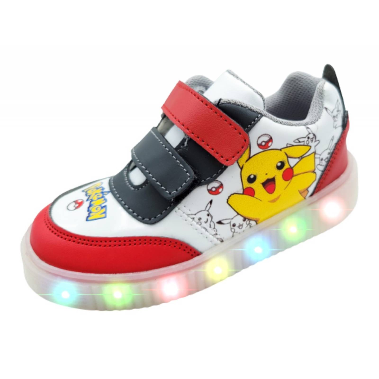 Tenis Pokemon Pikachu Niño Luces Leds 780 Blanco Rojo