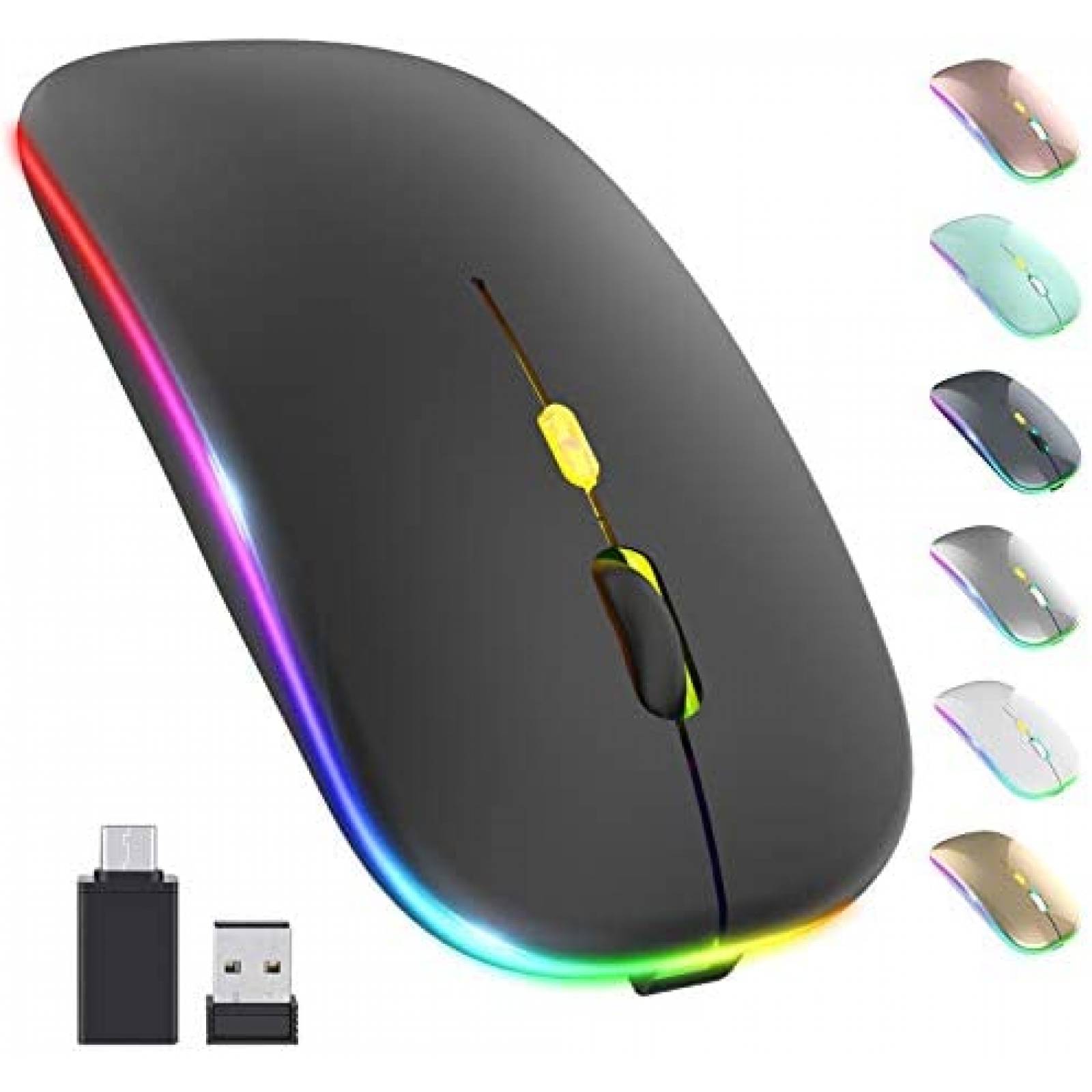 Mouse Inalámbrico OKIMO LED 2,4G USB Tipo C Adaptable -Negro