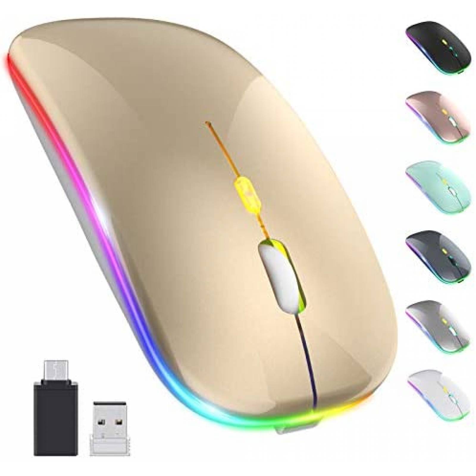 Mouse Inalámbrico OKIMO LED 2,4G USB Tipo C -Dorado
