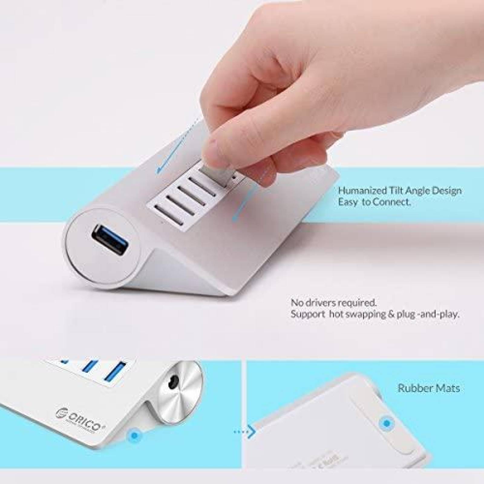 Multi Conector Orico Hub De 10 Puertos Usb 3.0 Pc Mac -plata
