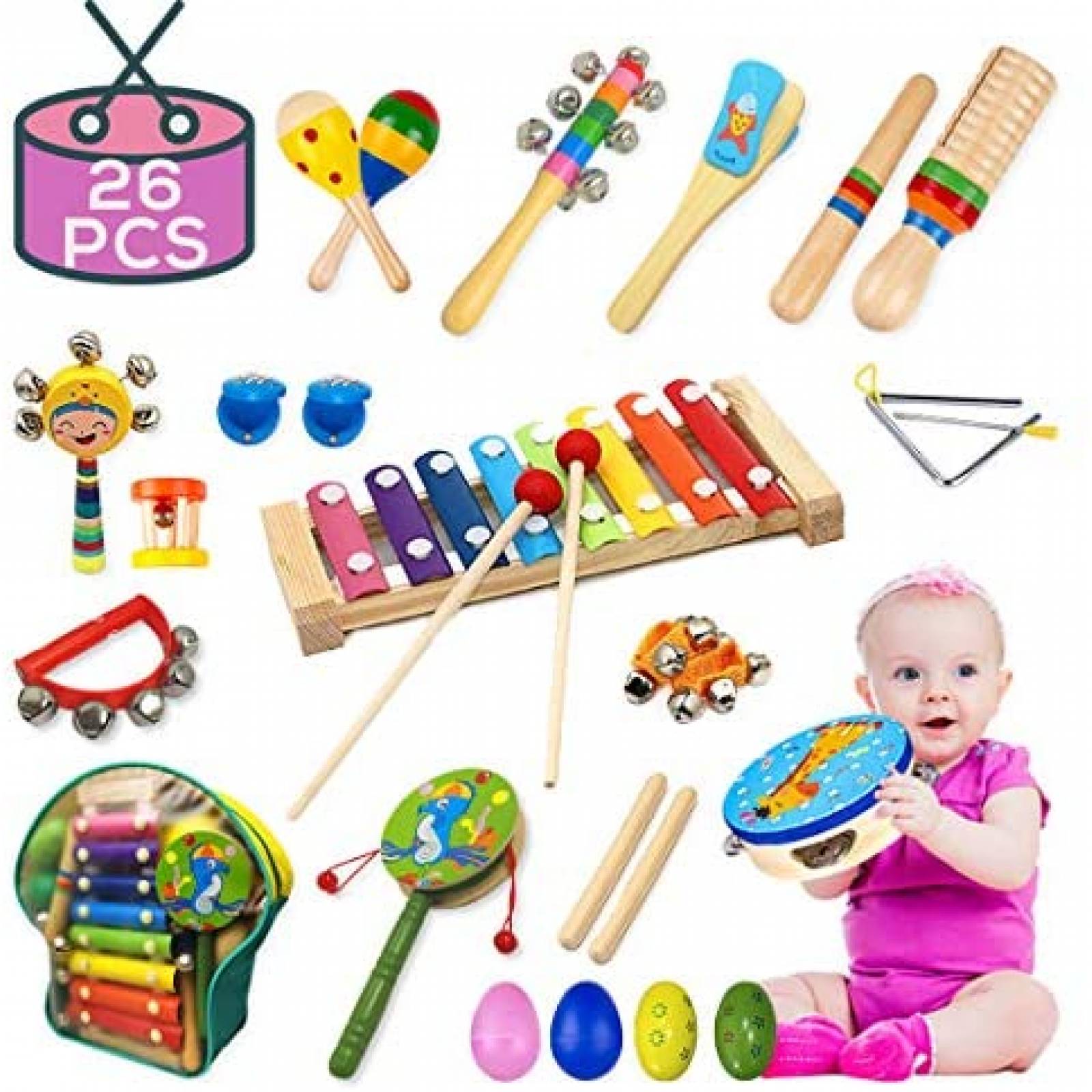 26 Instrumentos Musicales para Bebés Buself Hechos de Madera