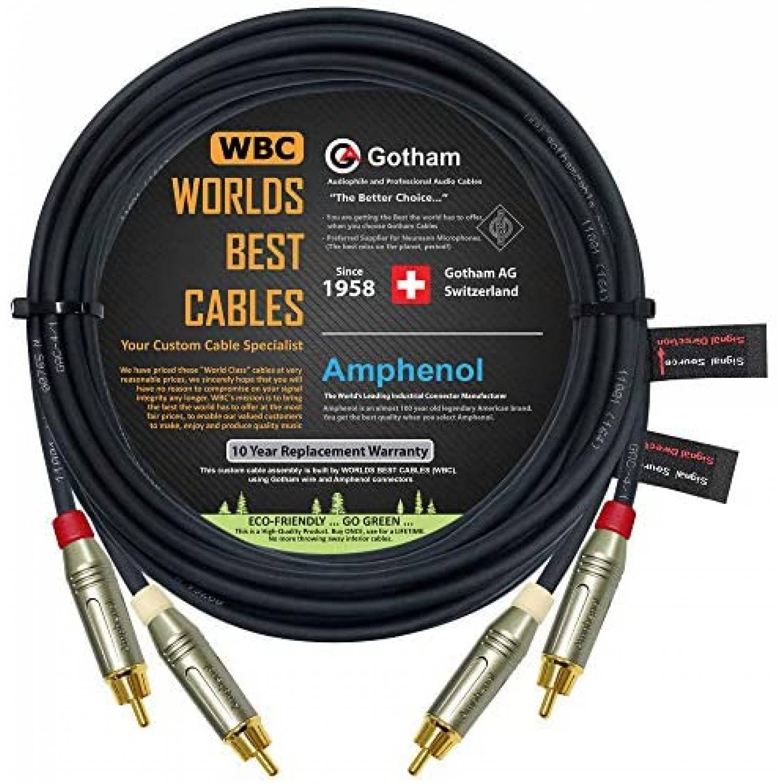Par de Cables RCA WORLDS BEST CABLES Amphenol ACPR -Negro
