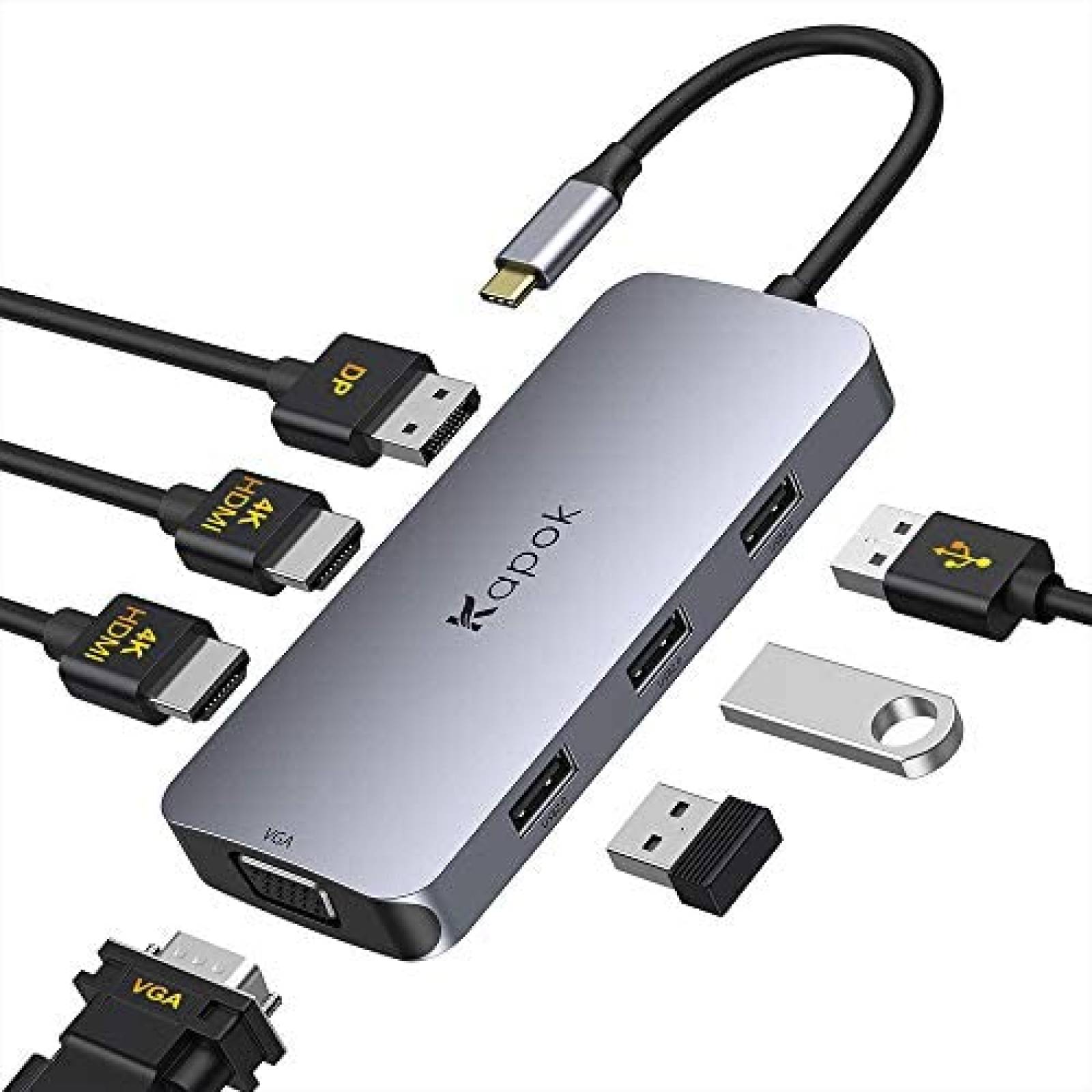Multipuerto Kapok HDMI Displayport VGA USB 2.0 -Silver
