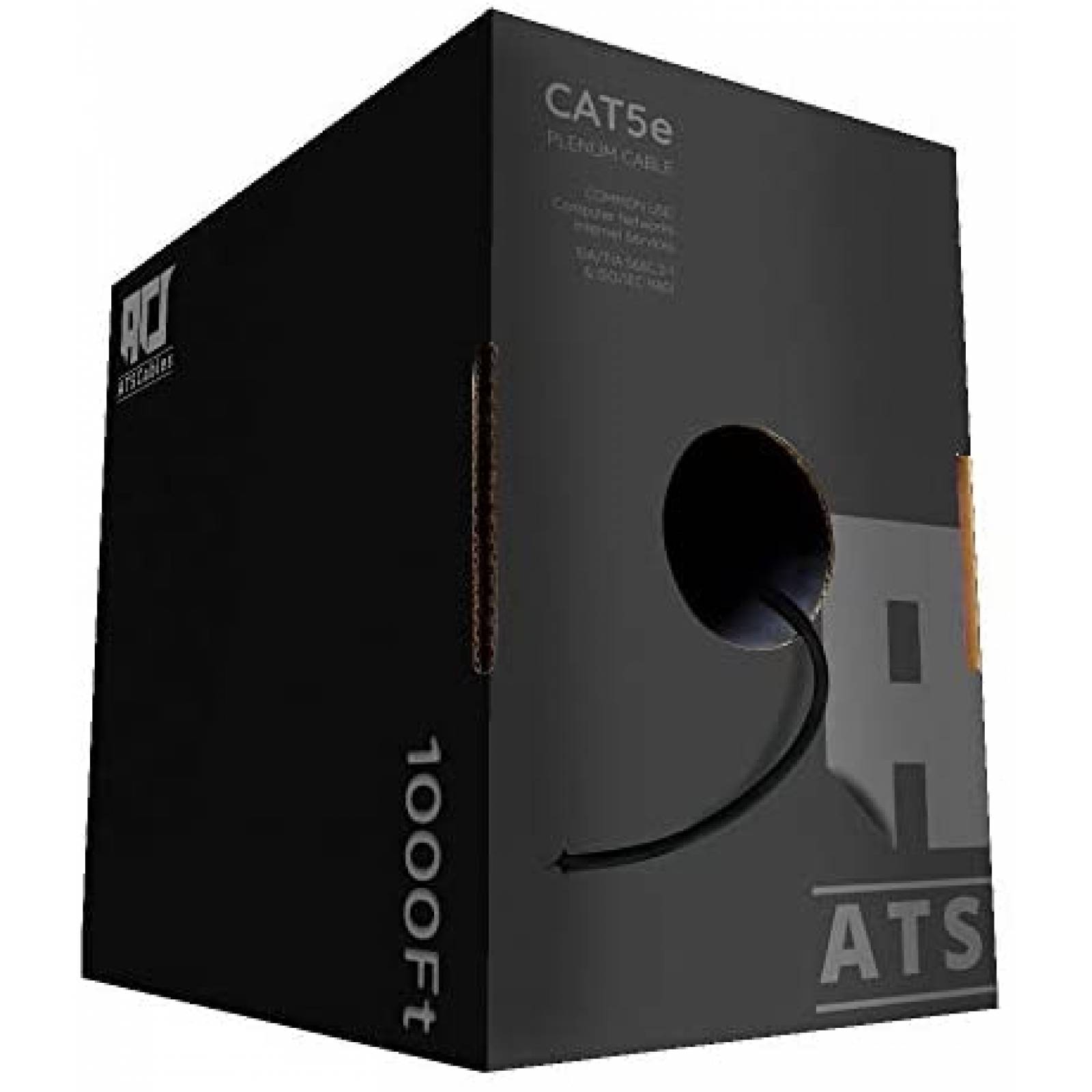Cable CAT5e ATS Cables Plenum 1000FT 24 AWG 350MHz -Negro
