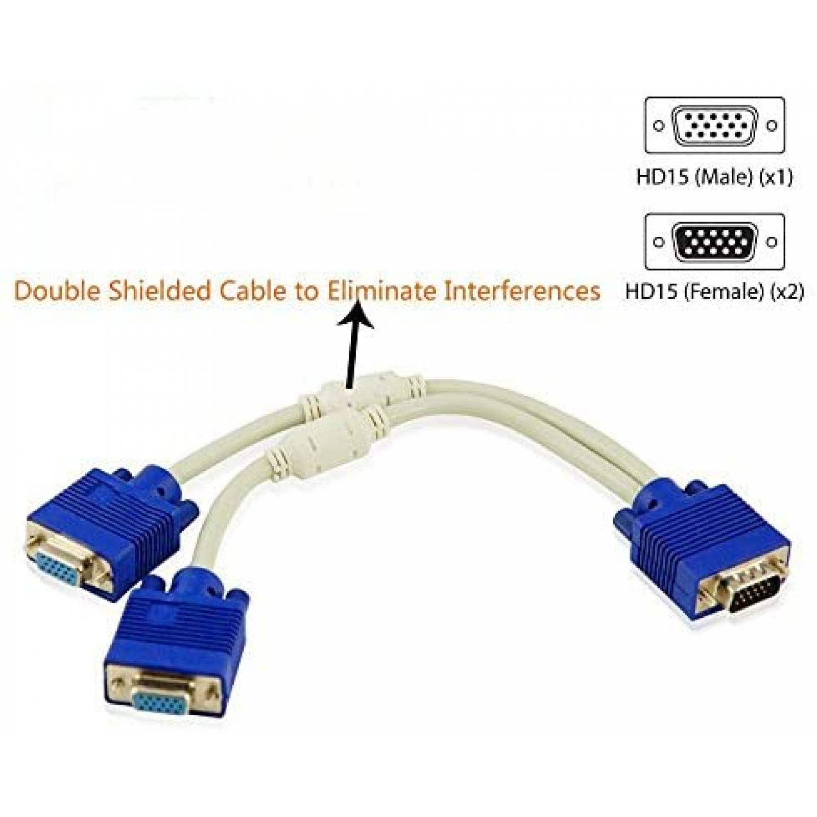 Cable VGA Gocomcom de Divisor Y para Monitor -Gris/Azul