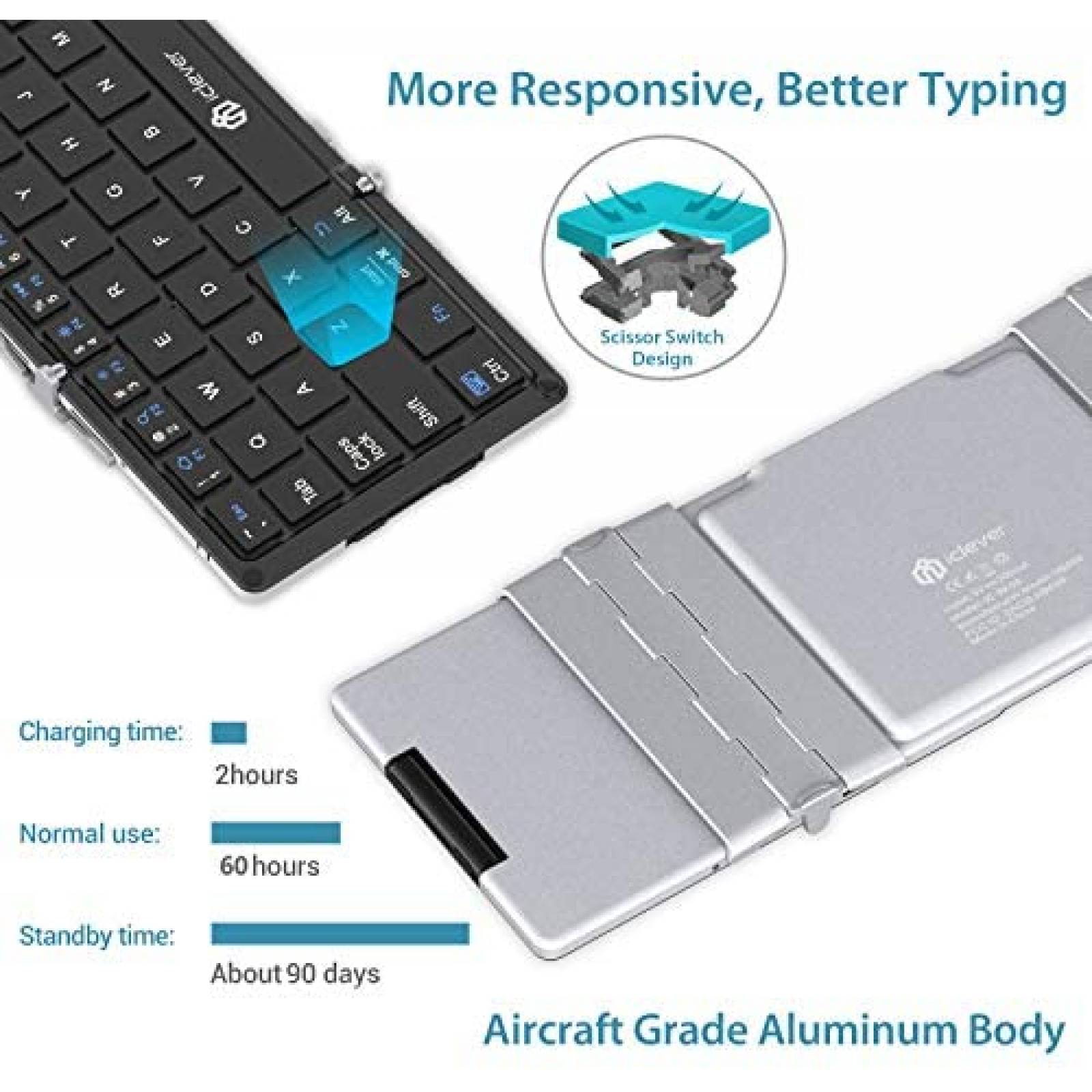 Teclado Portatil iClever BK08 Plegable Bluetooth Touchpad