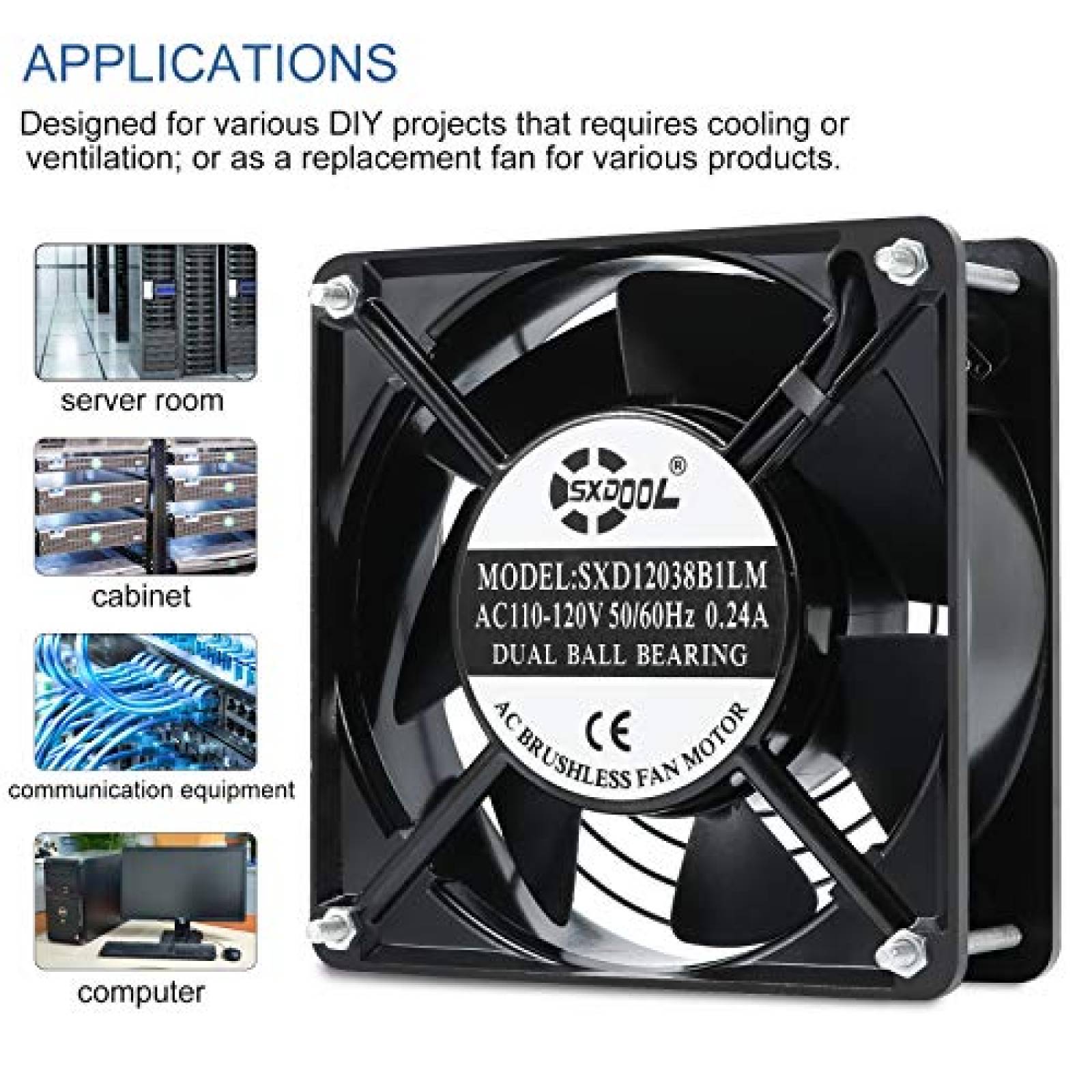 Enfriador SXDOOL 12cm 120V 2 pines 21W escritorio -Negro