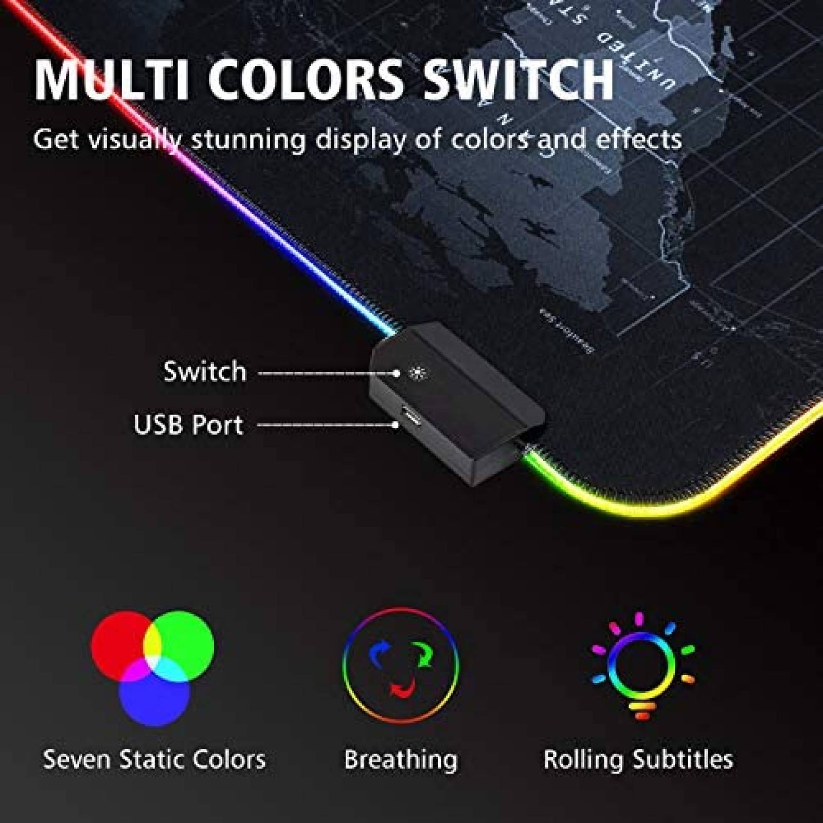 MousePad LINKPAL Mapa Mundi RGB Gaming Luces -Negro