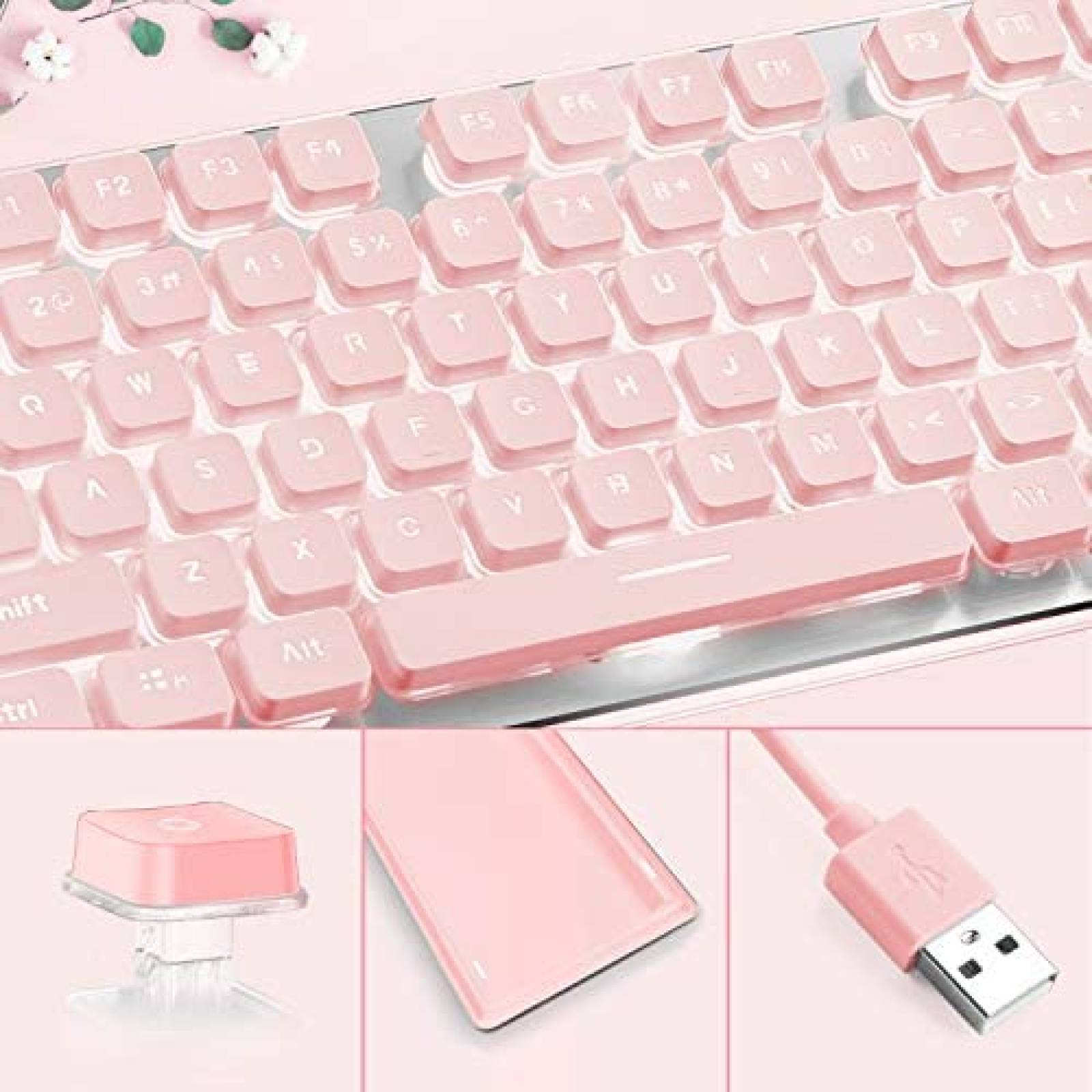 Teclado LANGTU LED Metalico USB 25 teclas Membrana -Rosa