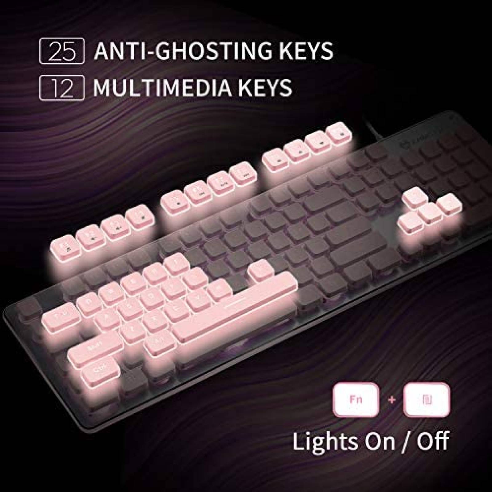Teclado LANGTU LED Metalico USB 25 teclas Membrana -Rosa