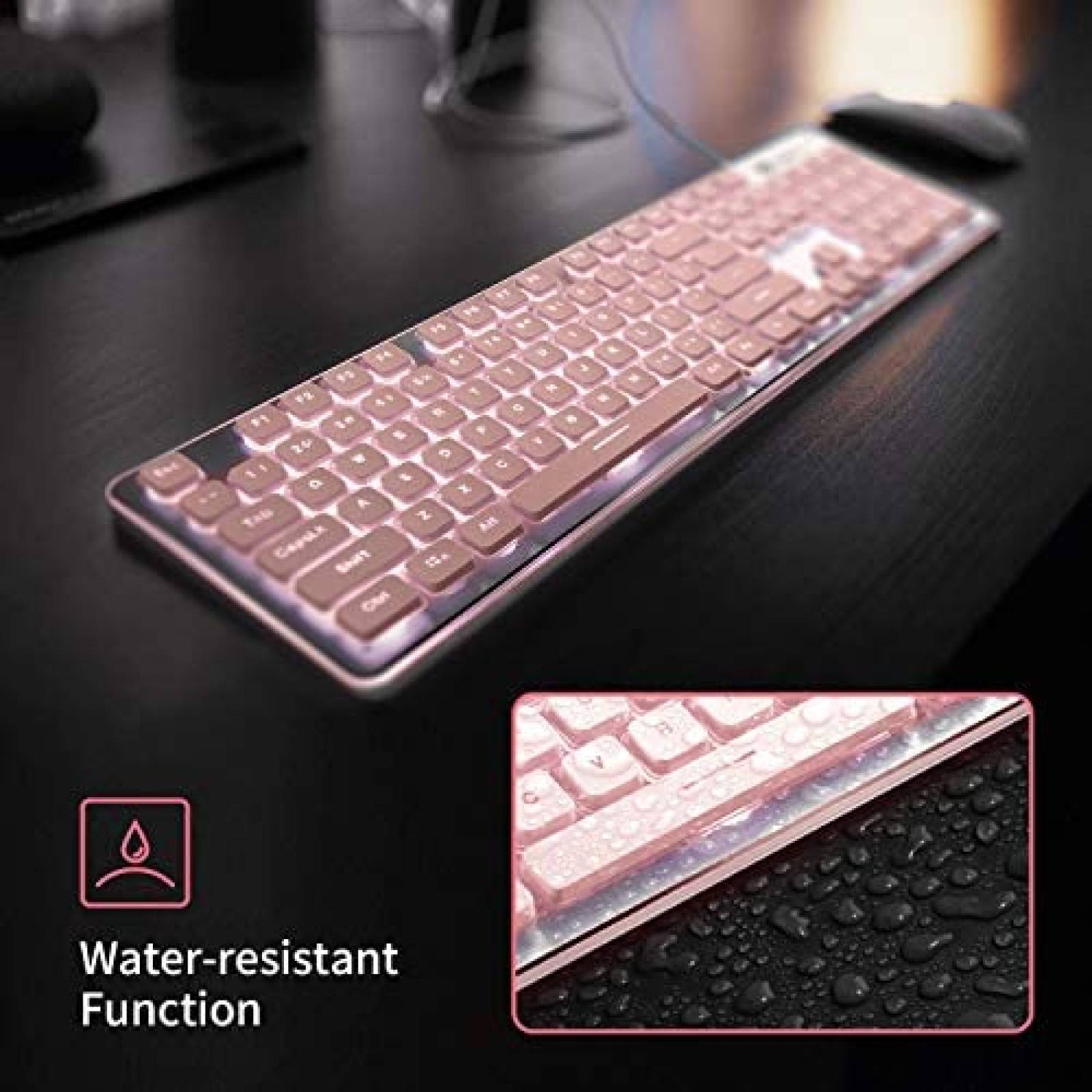 Teclado LANGTU LED Metalico USB 25 teclas Membrana -Rosa