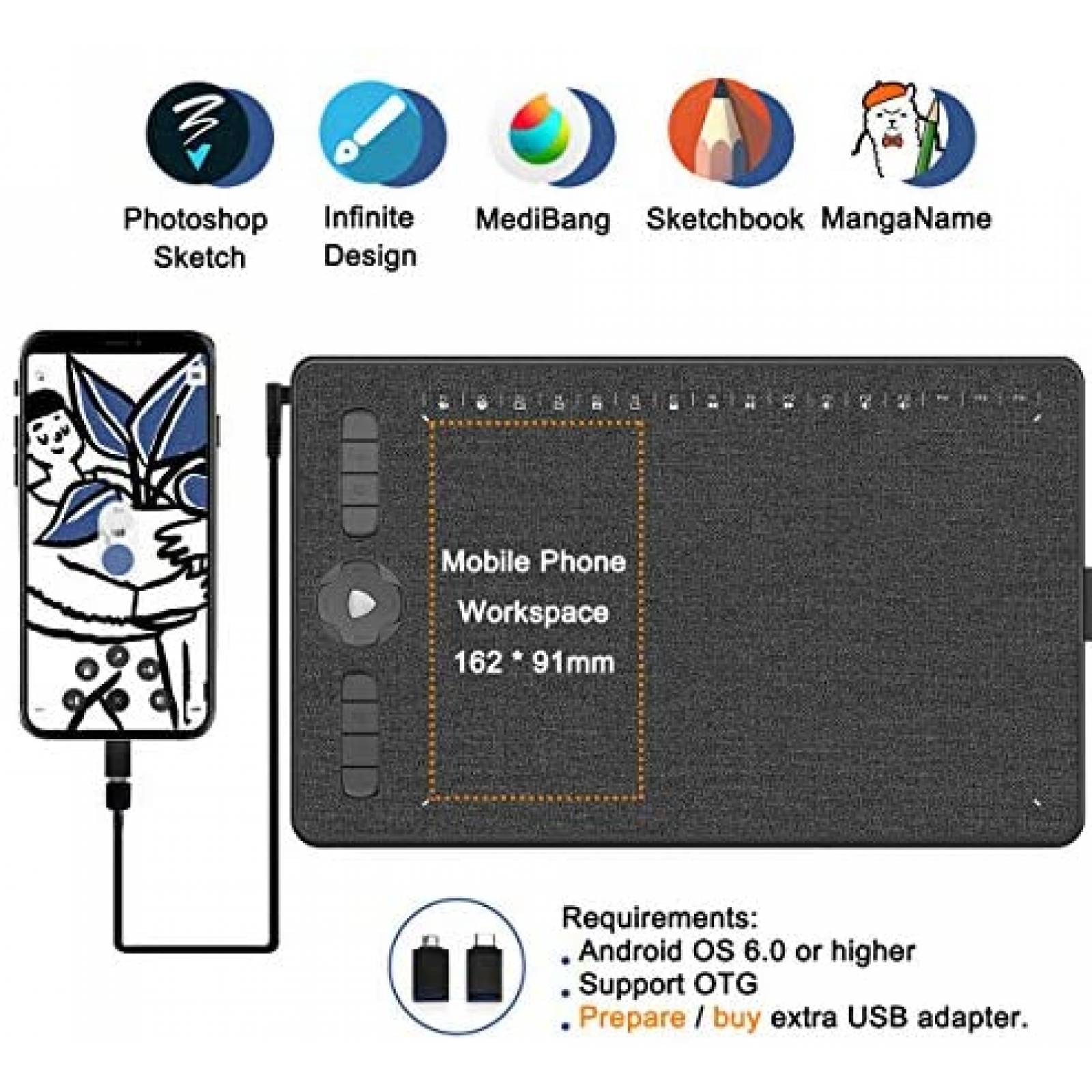 Tablet Dibujo GAOMON M1230 12" Personalizable Pluma -Negro