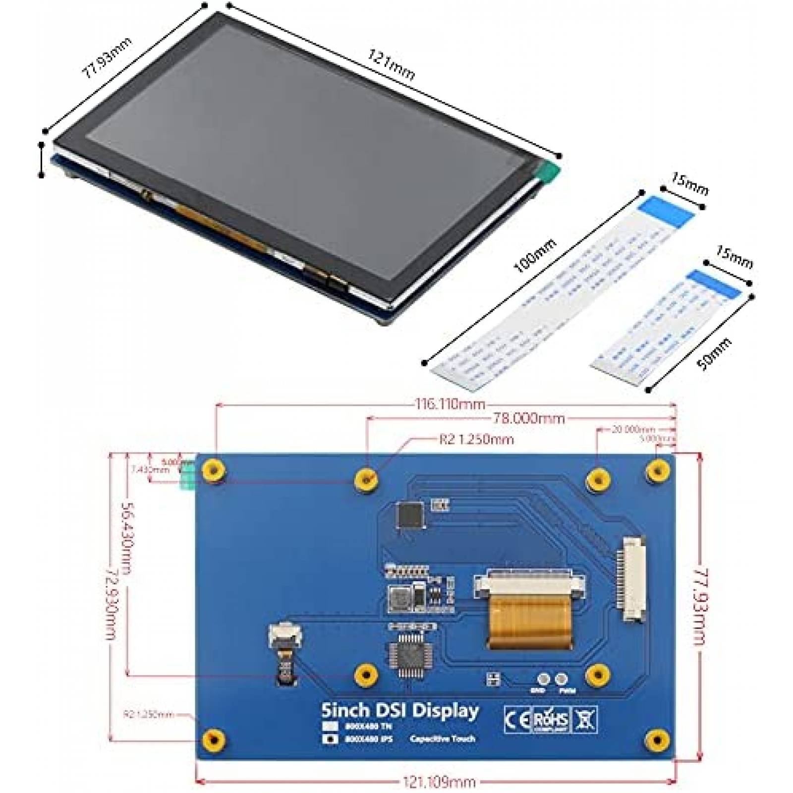Pantalla CUQI Raspberry Pi 4 5" Touchscreen LCD Monitor