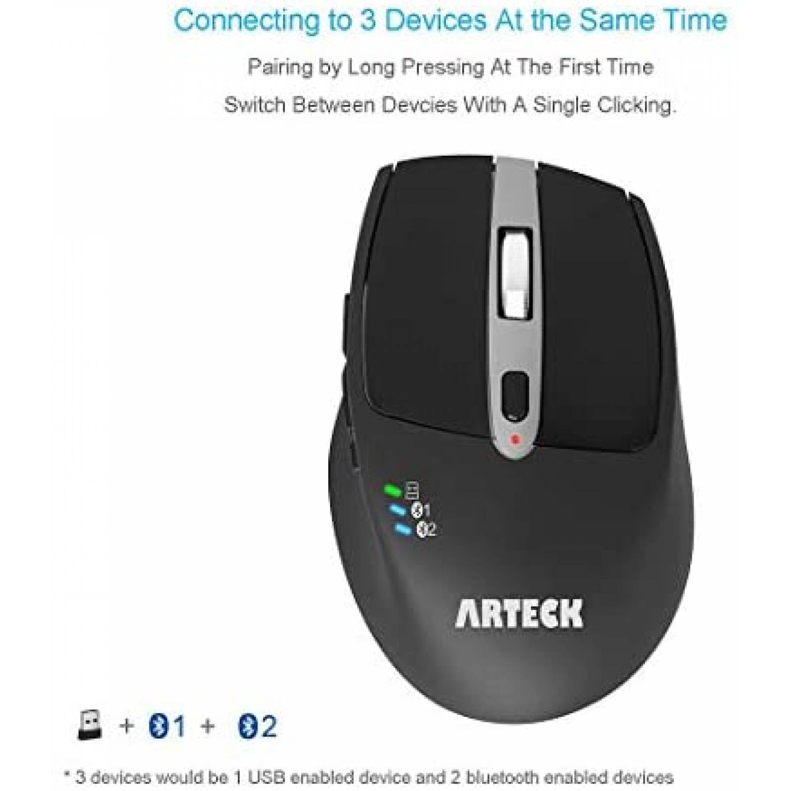 Mouse Arteck inalambrico con Bluetooth con receptor USB