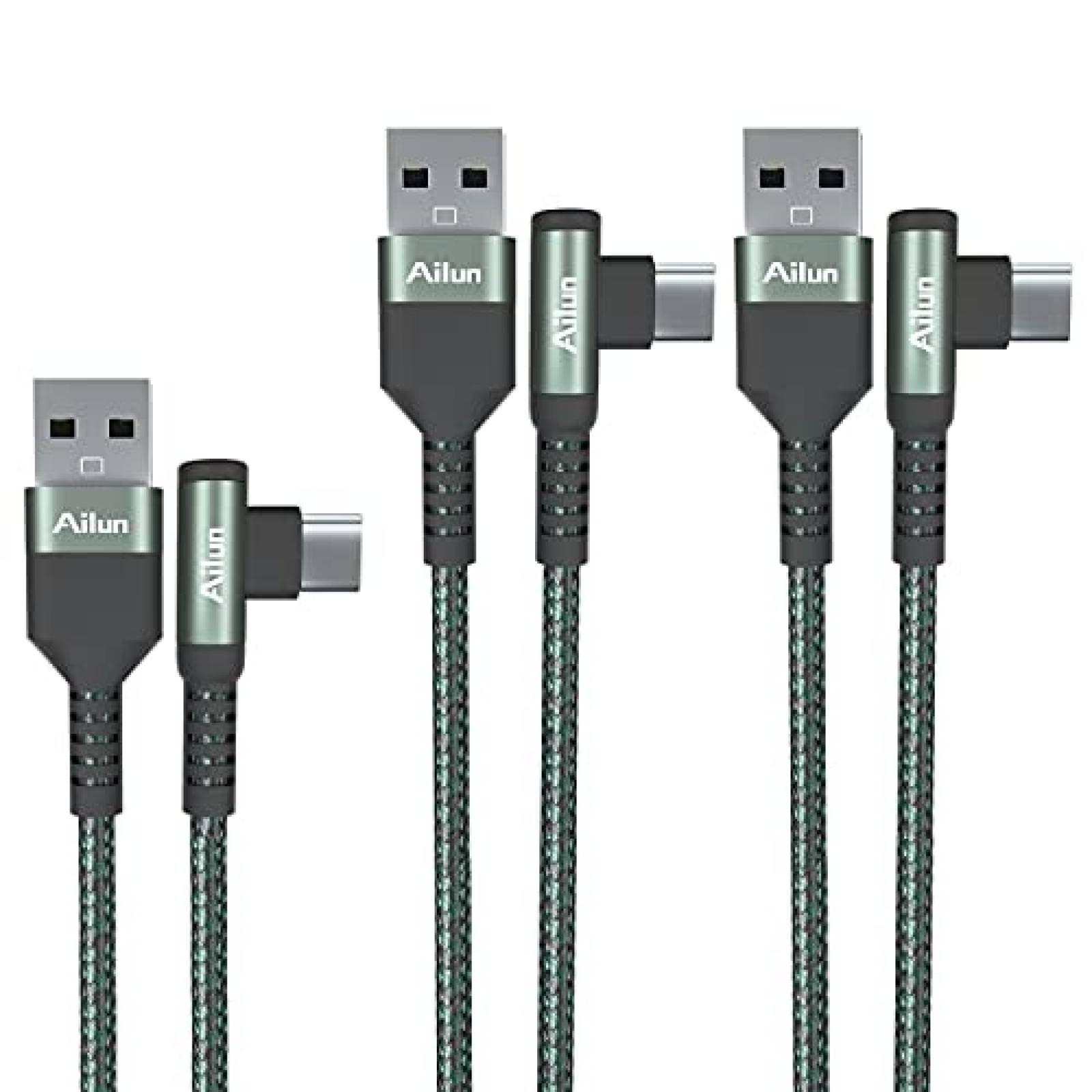 Cable Ailun 3 Pzs 3 ft y 6 ft USB A a USB C 60W -Negro