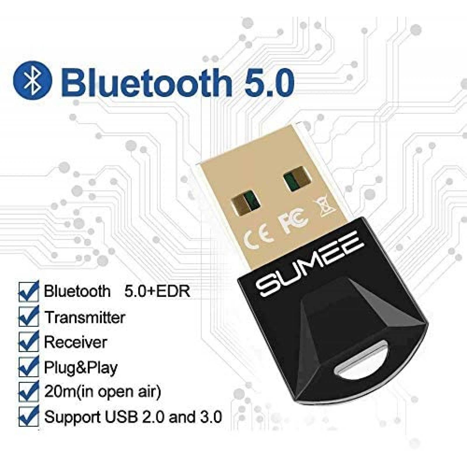 Adaptador USB Bluetooth 5.0 SUMEE Dongle para PC -Negro