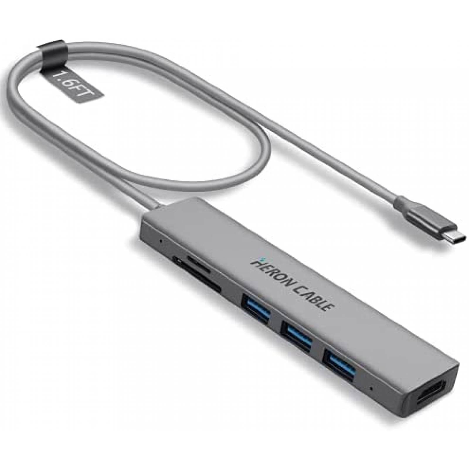 Adaptador multipuerto USB C HERON CABLE CH0431-GRY 7 en 1