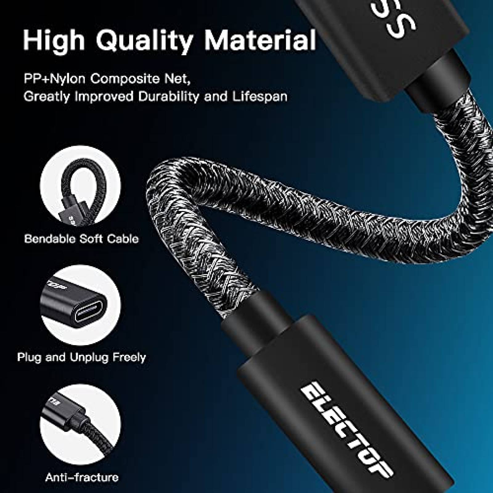 Cable entrada USB C macho a hembra ELECTOP 10gbps -Negro