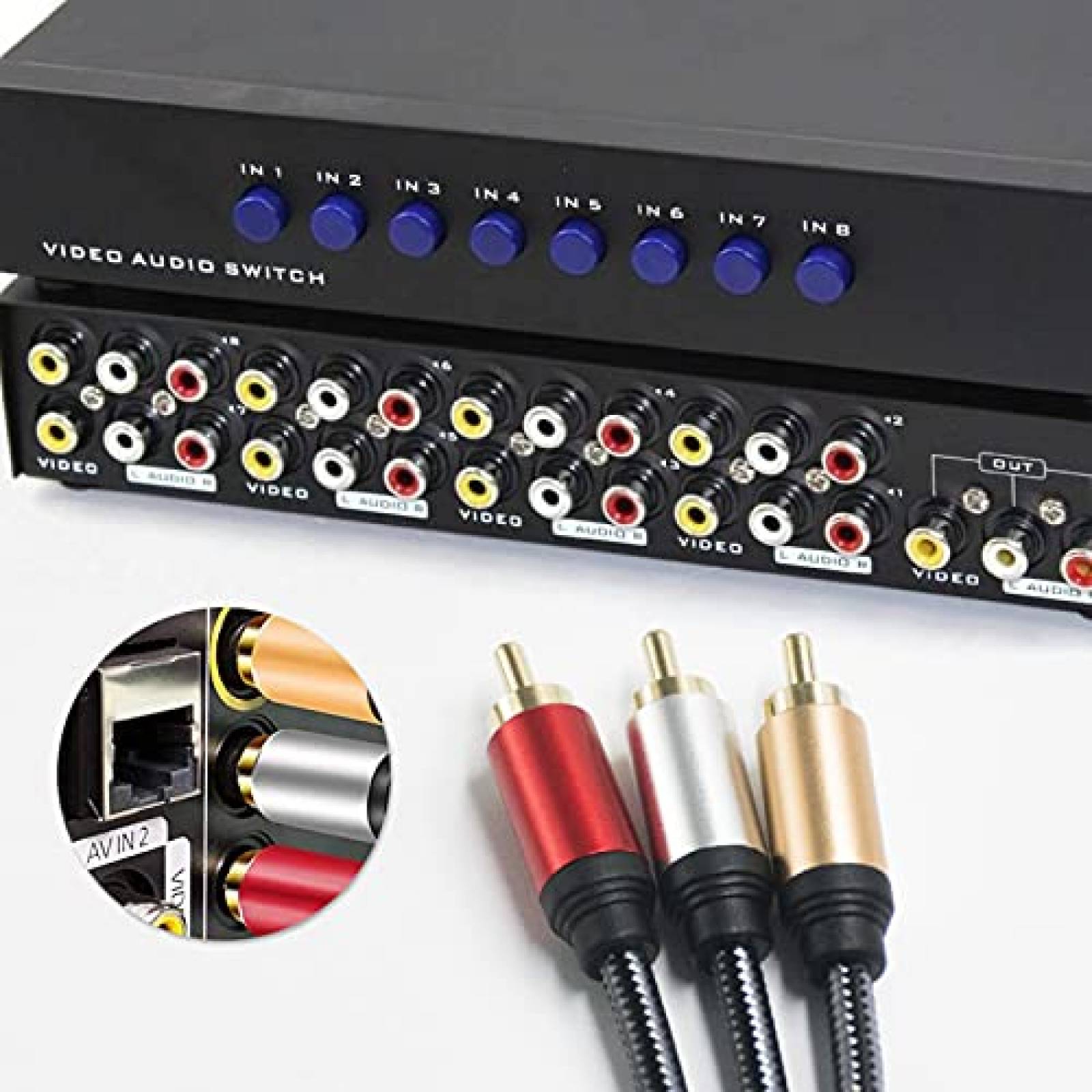 Calbe Audio Oluote RCA Macho-Hembra Vidrio DVD VCD -Negro