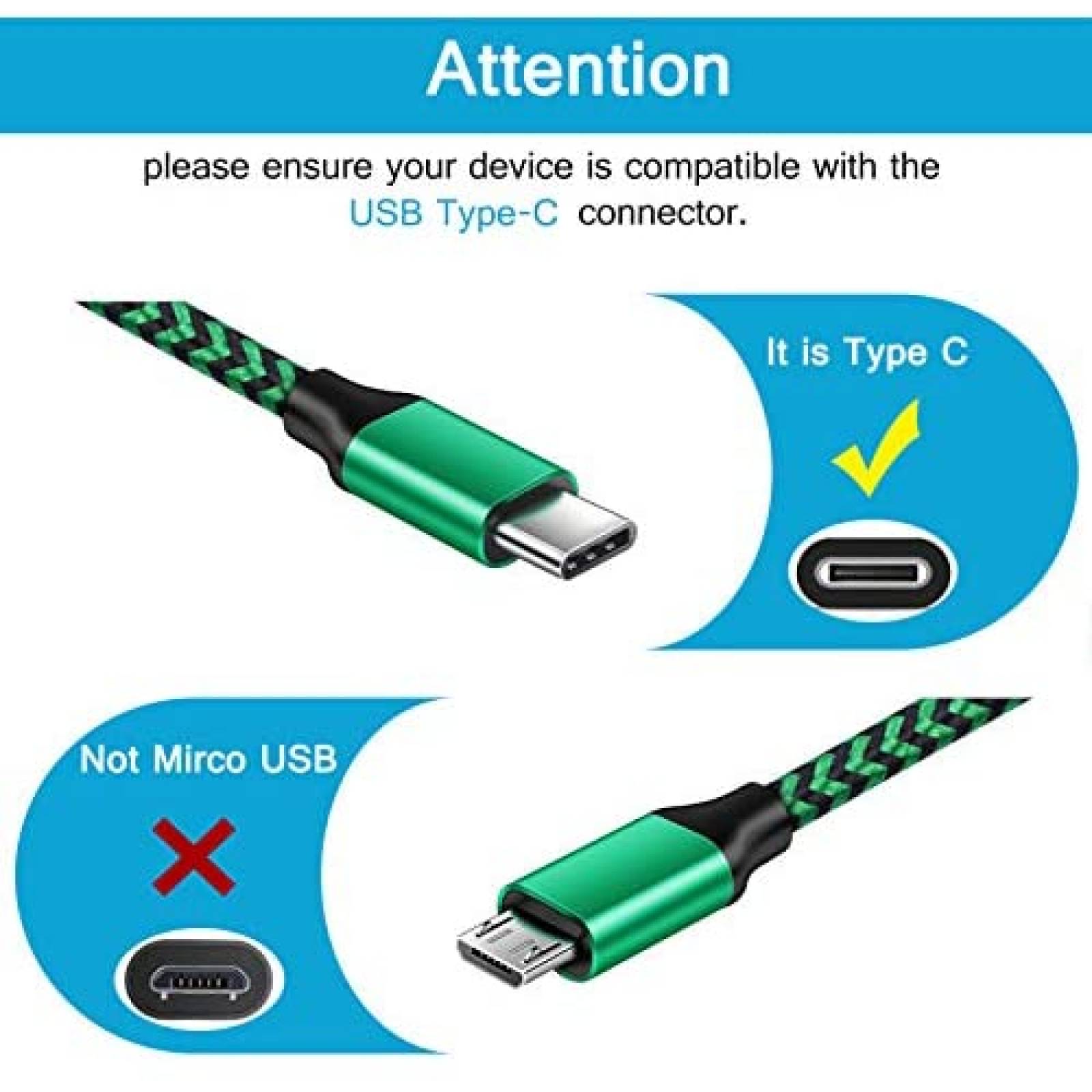 Pack cable entrada USB C HopePow x3 -Verde/azul/gris