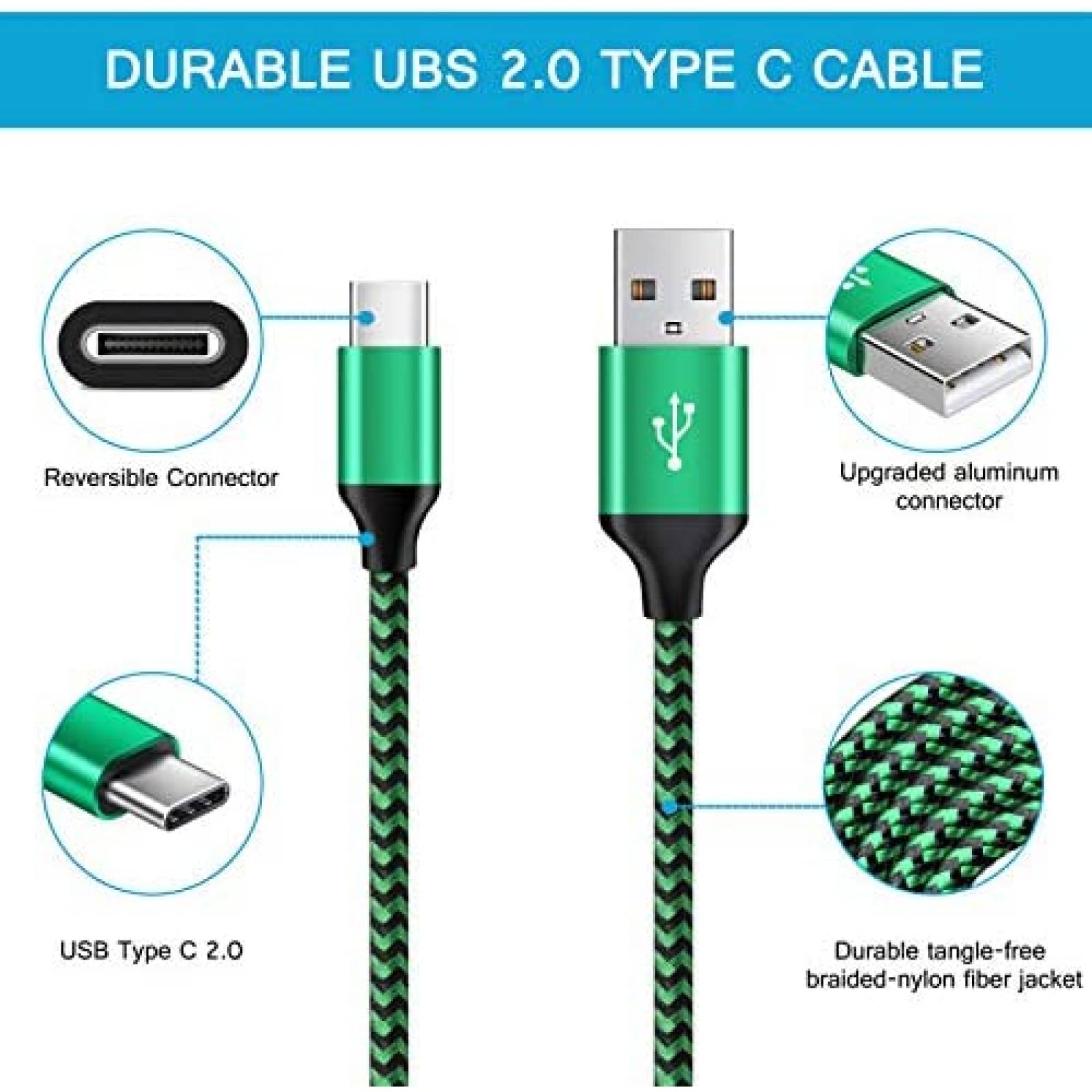 Pack cable entrada USB C HopePow x3 -Verde/azul/gris