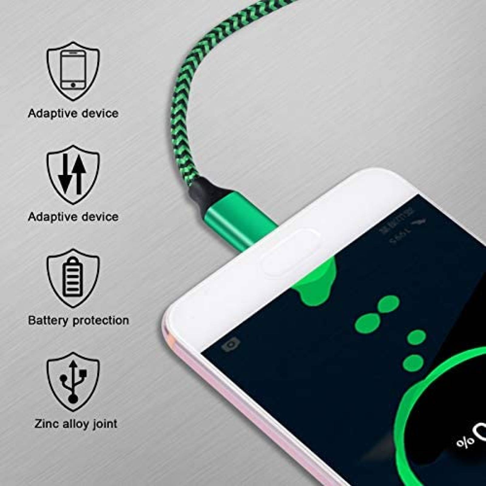 Pack cable entrada USB C HopePow x3 -Verde/azul/gris