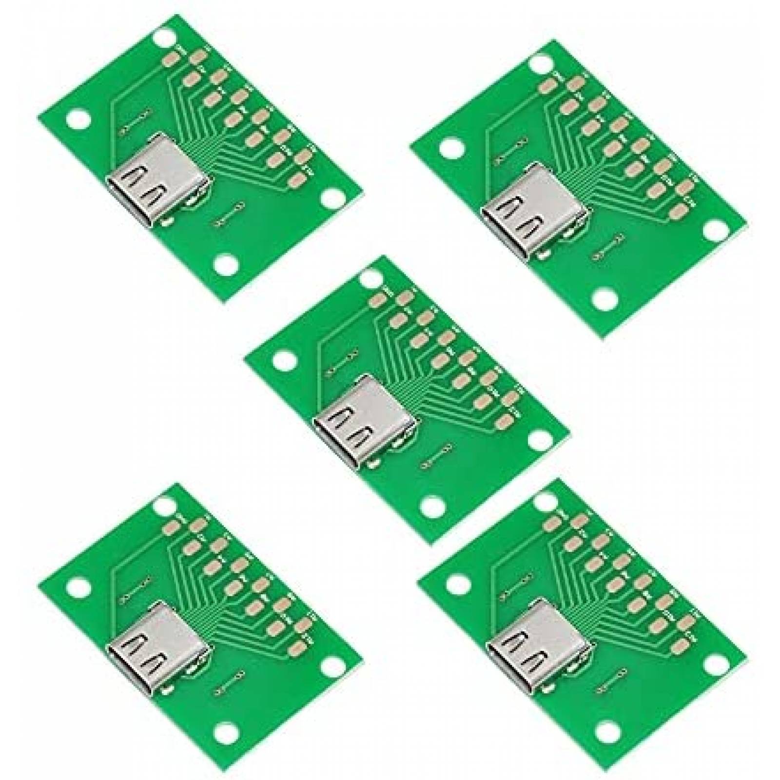 Adaptador de Placa PCB WLGQ Entrada USB Tipo C 5 Pzs -Verde