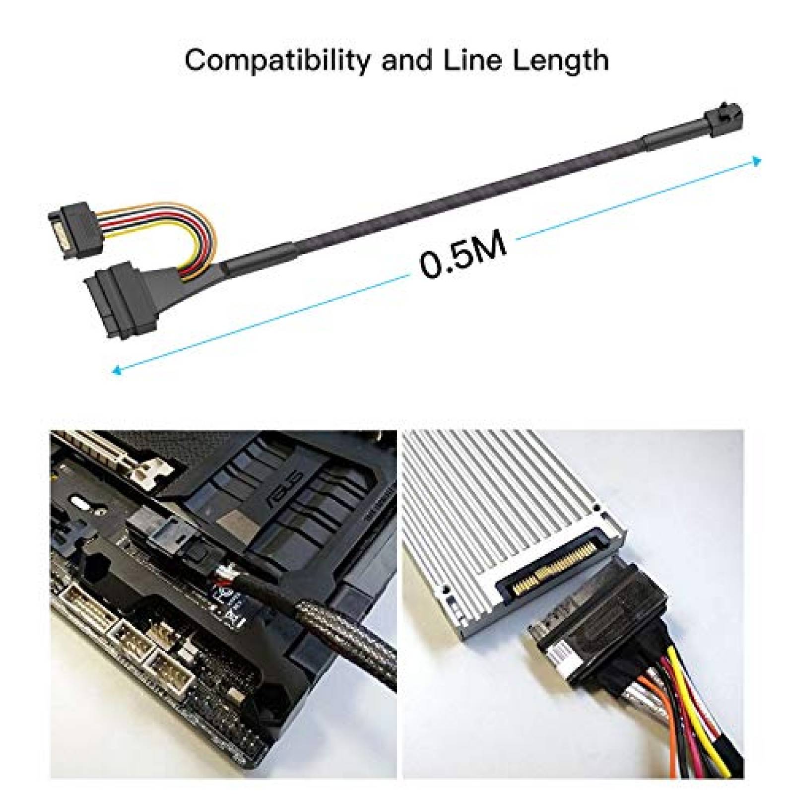Cable interno WORDIMA de 12 Gb/s HD Mini de 1.6ft -Negro