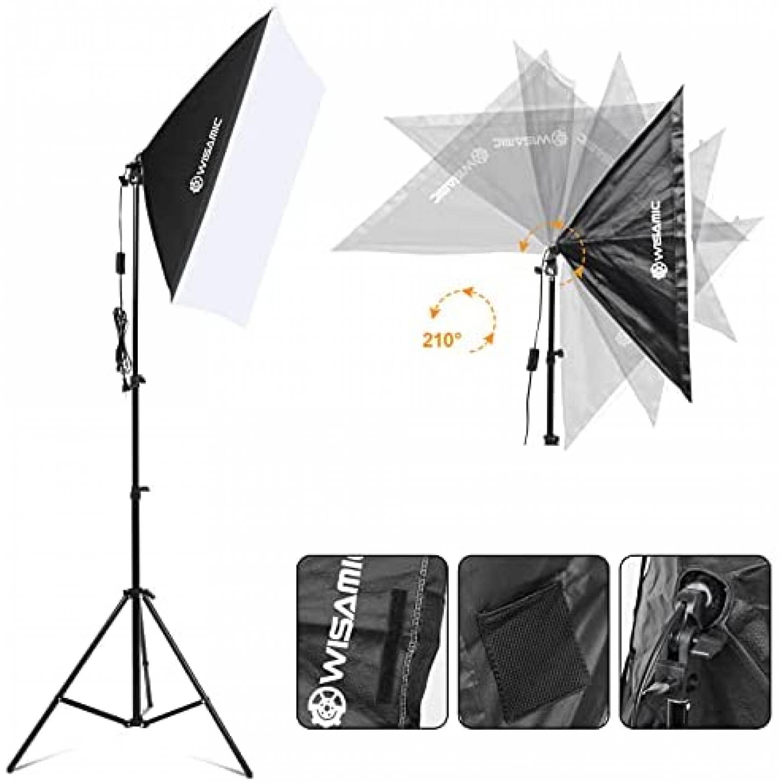 Kit de Softbox Wisamic 20"X28" 2 Pzs con Accesorios -Negro