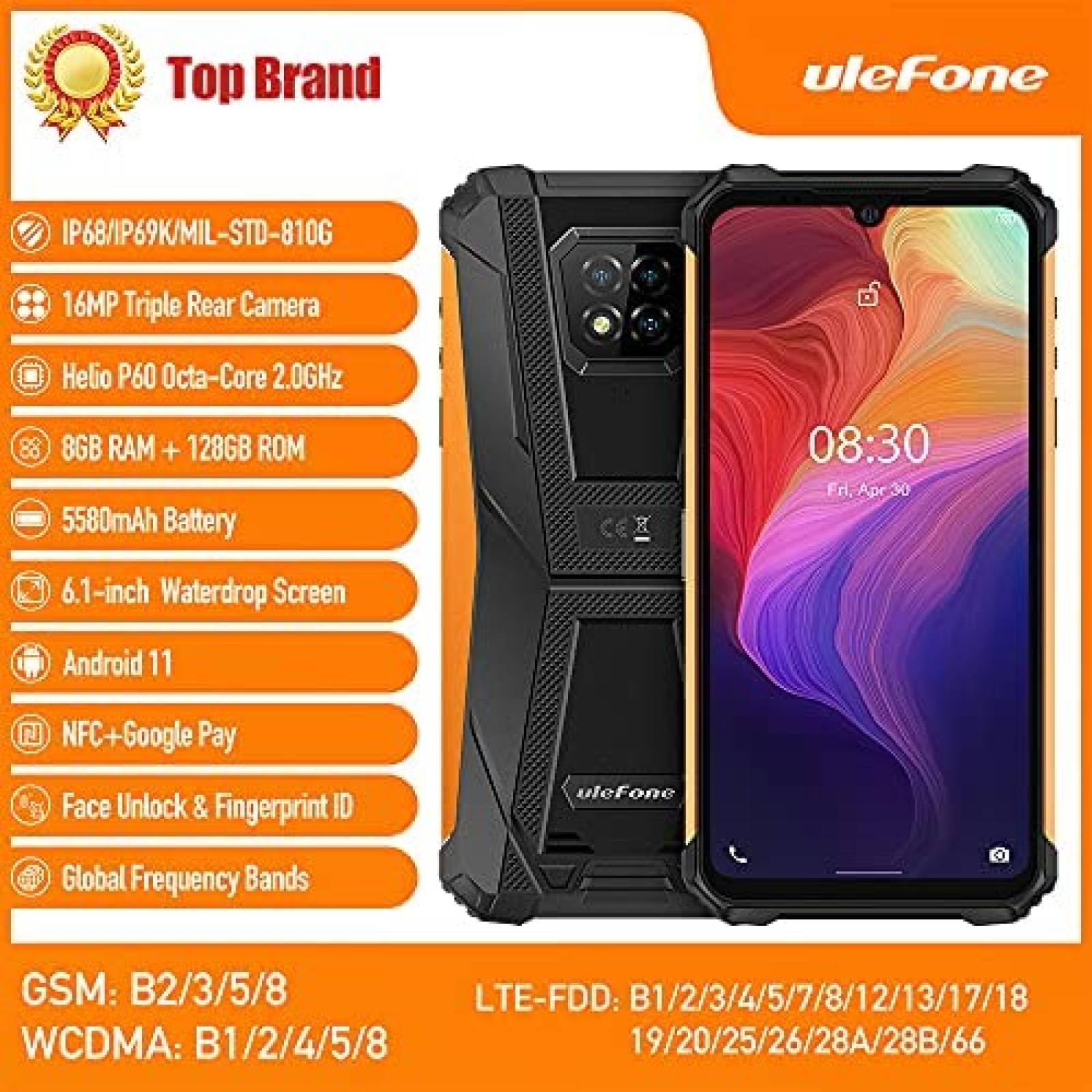 Celular Ulefone Armor 8 Pro 6.1'' 8GB+128GB 16MP -Negro