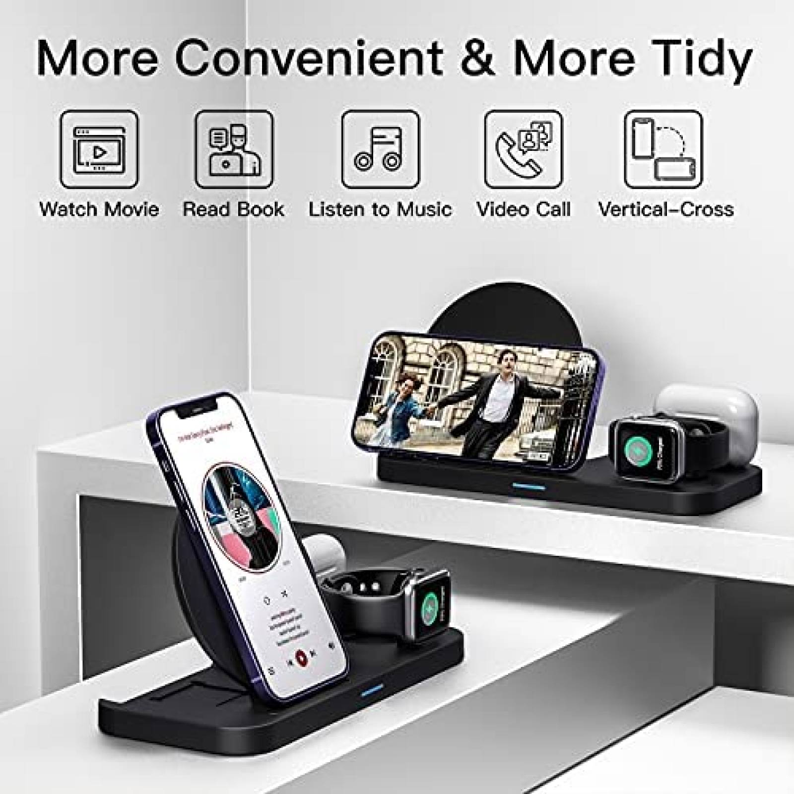 Estacion de carga inalambrica RELAXYO 3 en 1 -Negro