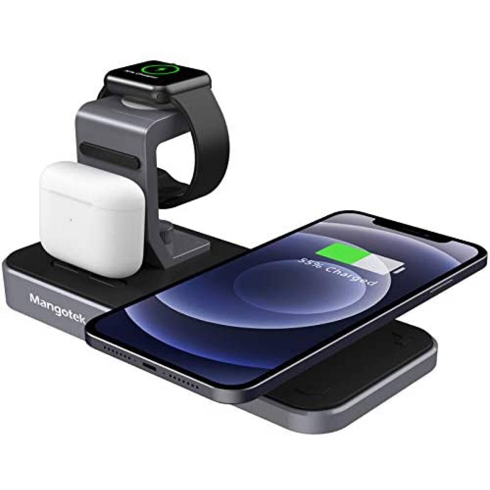 Cargador 3 en 1 Mangotek para Celular/Reloj/Audifonos -Negro