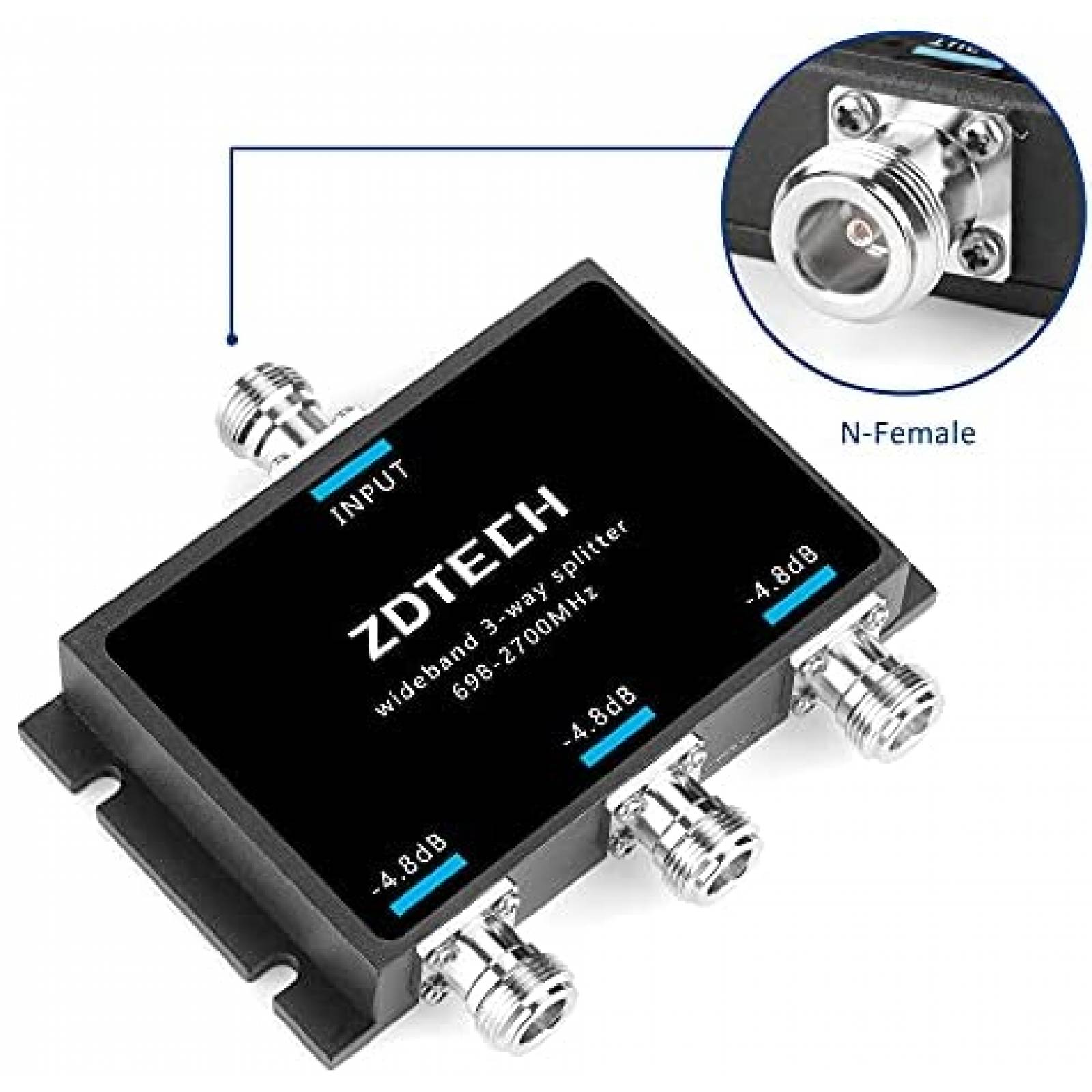 Splitter de 3 vias ZDTECH 50 Ohm conexion N-hembra -Negro