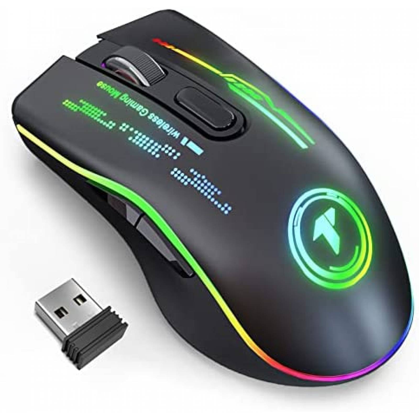 Mouse Gamer TECURS Inalambrico RGB IP54 Con Cable -Negro