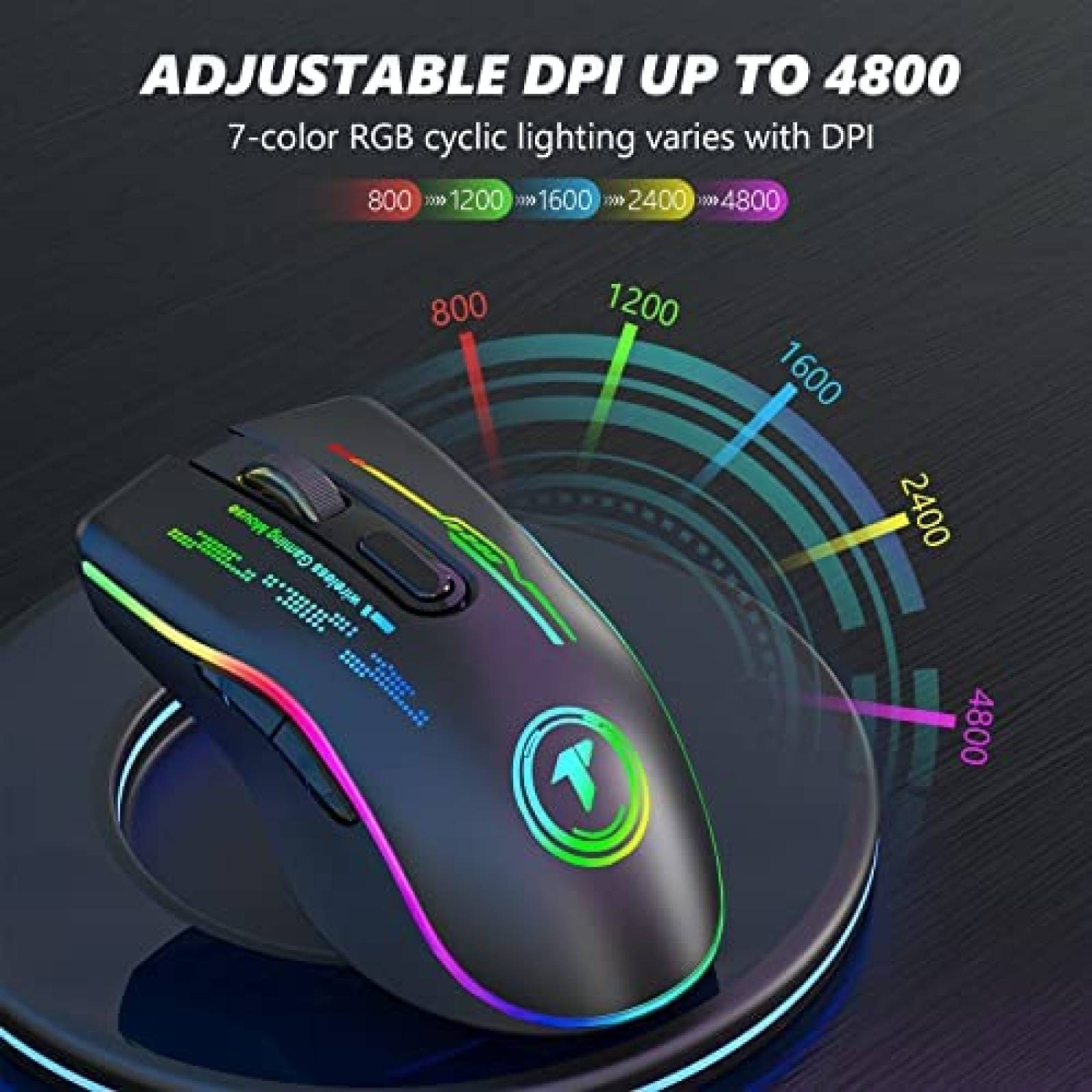 Mouse Gamer TECURS Inalambrico RGB IP54 Con Cable -Negro