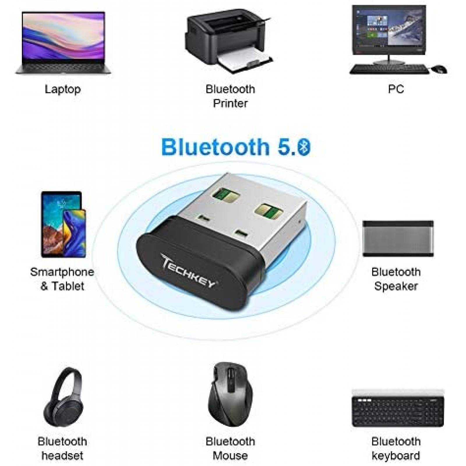Adaptador Bluetooth 5.0 Techkey USB Mini 5Mps -Negro