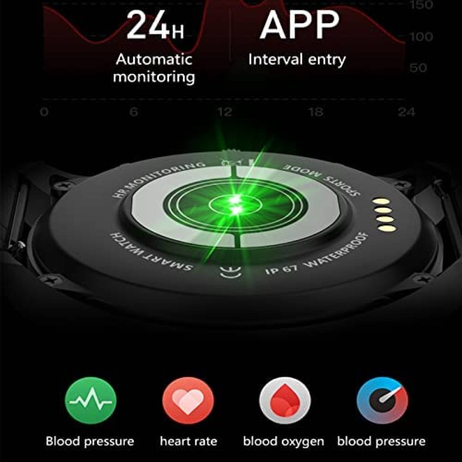 Smart Watch Rainbuvvy Monitor de Frecuencia Cardiaca -Negro