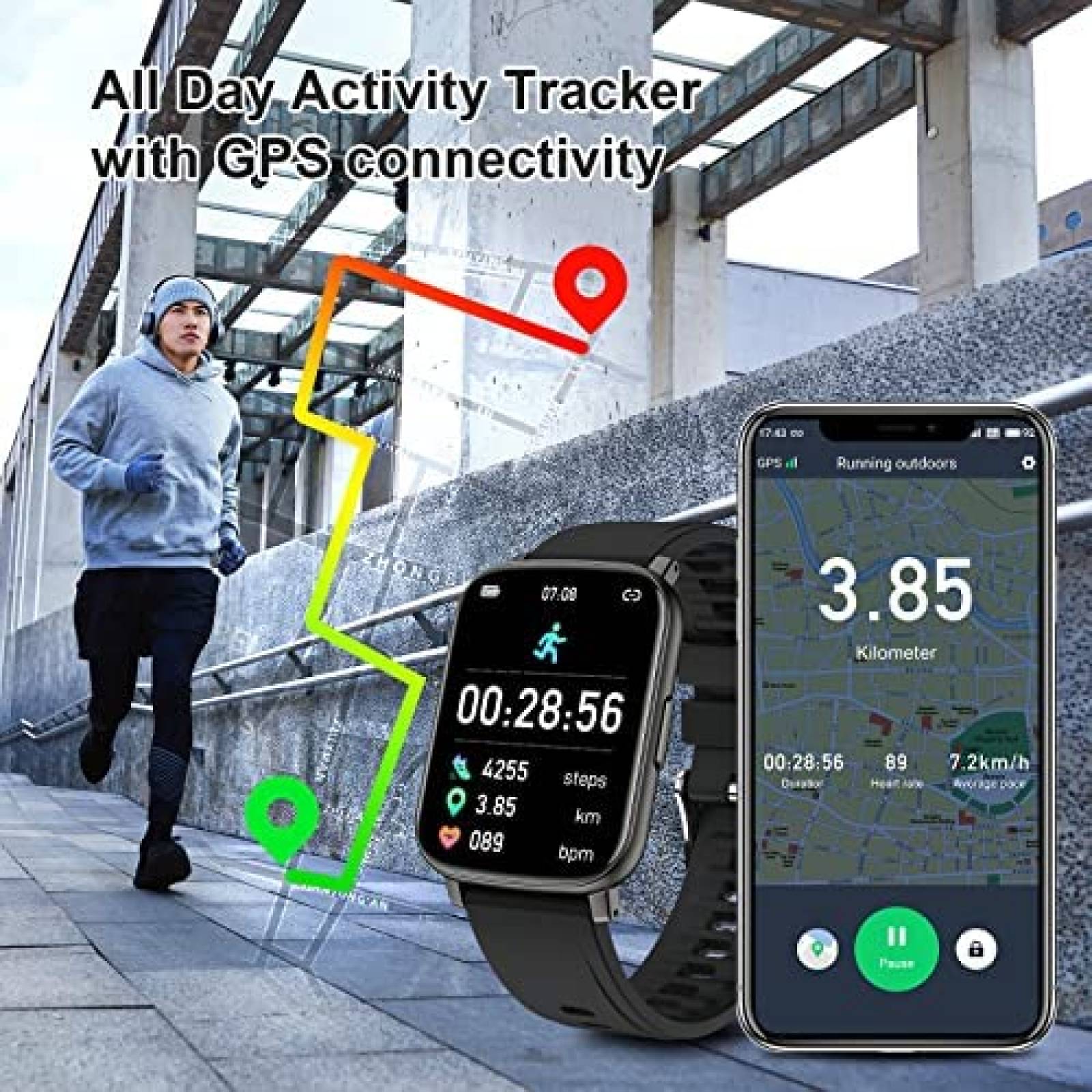 Smartwatch Fitness Donerton de 1.65'' TFT IP68 -Negro