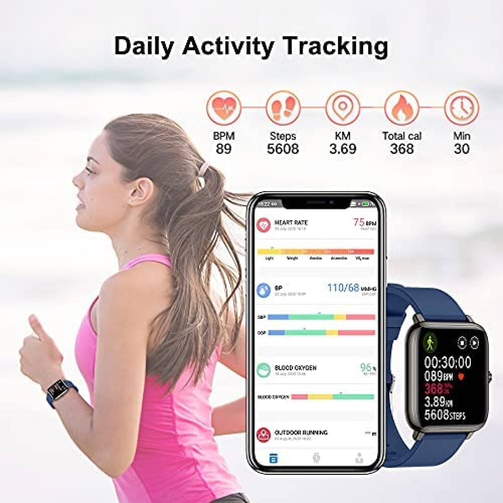 Smartwatch Fitness Donerton de 1.4'' TFT LCD IP67 -Azul