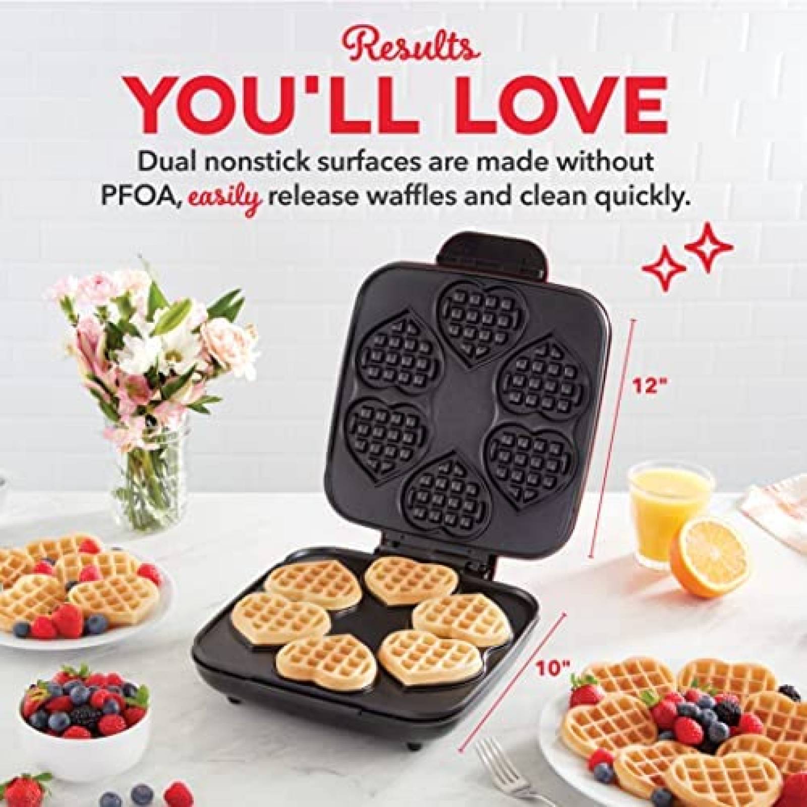 Wafflera Miniatura DASH para 4 Waffles de 4'' -Rojo